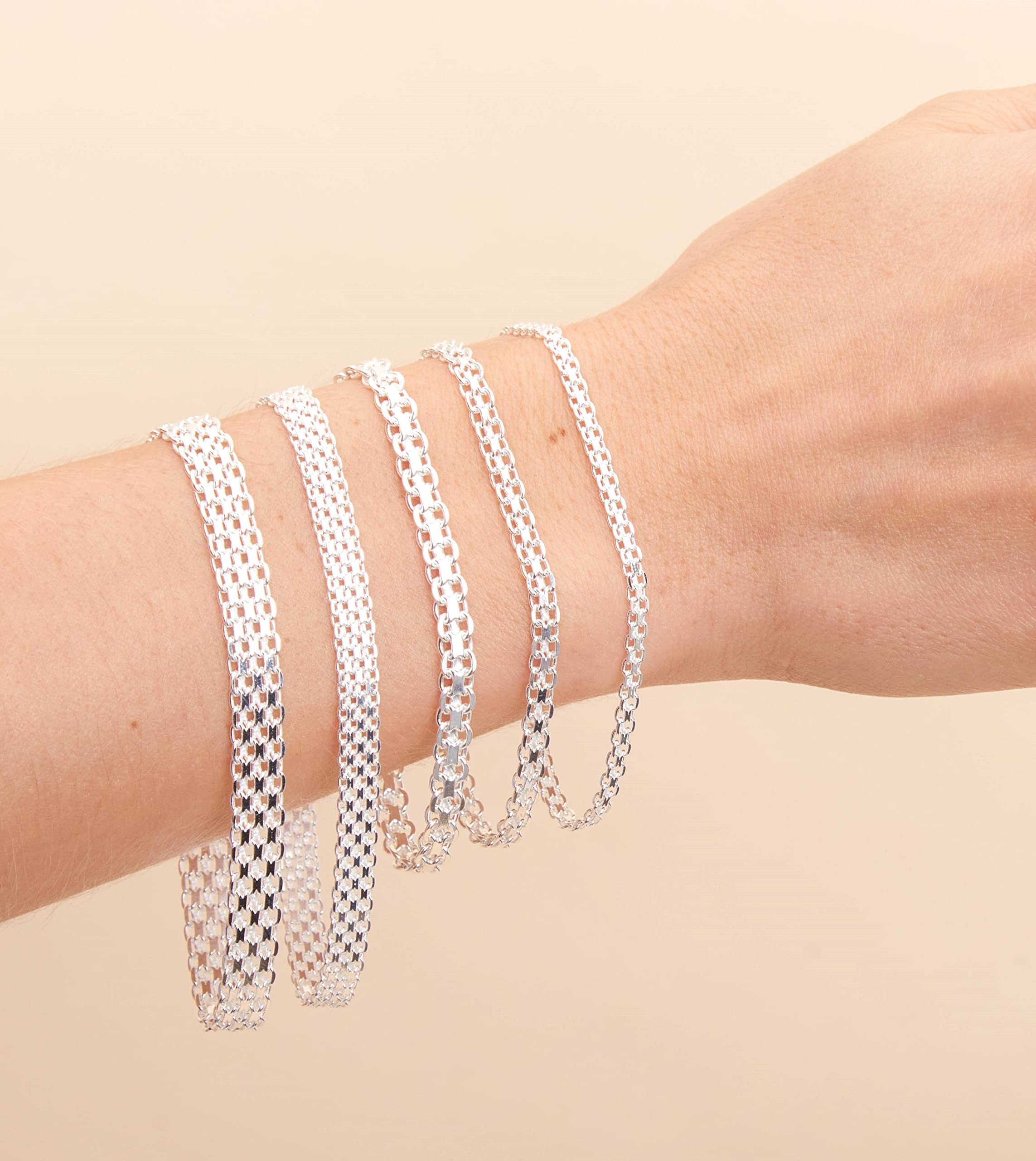 Olive & Chain 925 Sterling Silver Bismark Mesh Bracelet, 5mm Width & 7 Inch Length, Men’s & Women’s