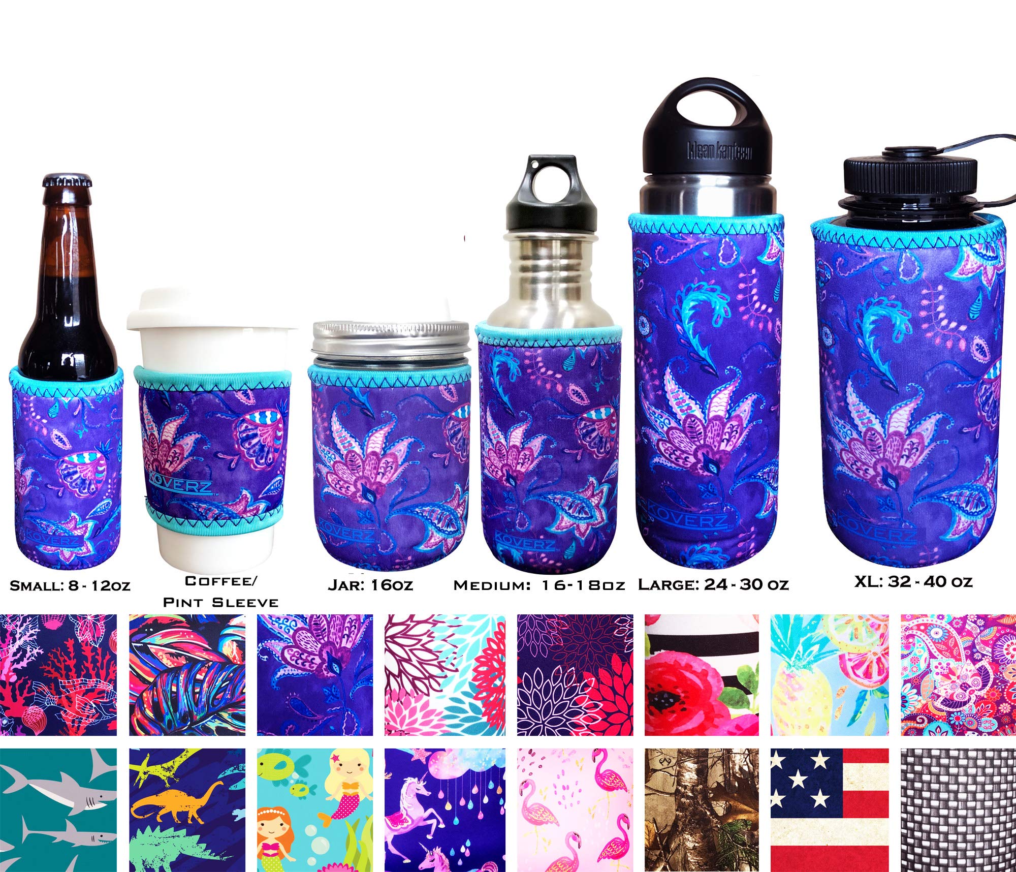 Koverz Neoprene 24-30 oz Water Bottle Insulator, Water Bottle Holder Cover Cooler Coolie for Stainless and Plastic Bottles - Violet Whimsy