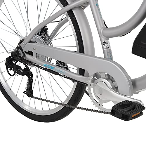 Huffy E4870 Everett + Women’s 27.5” Pedal-Assist Electric Comfort Bike – 36V, 350W, Silver