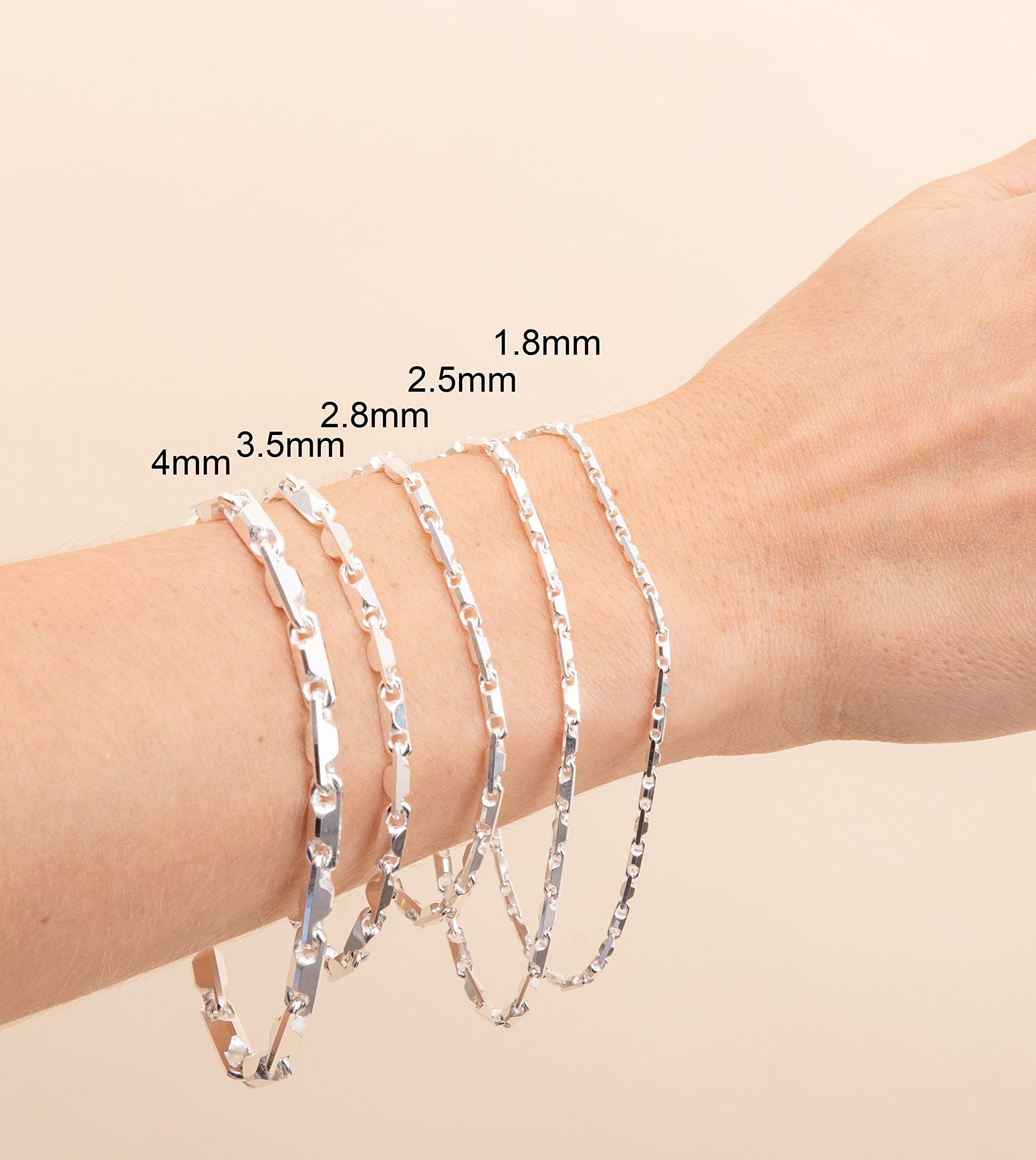 Olive & Chain 925 Sterling Silver Heshe Link Chain Bracelet, 4mm Width & 9 Inch Length, Men’s & Women’s