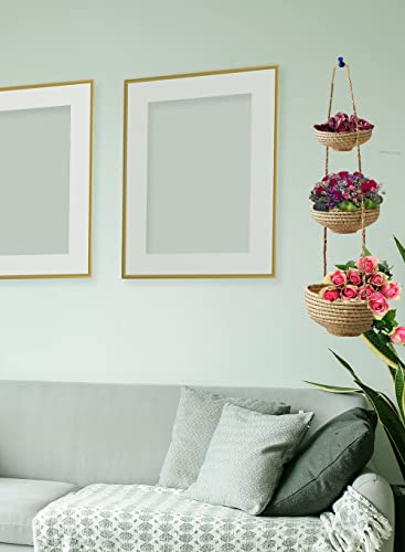 Serene Spaces Living Hanging Raffia Baskets for Your Kitchen – 3 Fair Trade Handmade Decorative Storage Baskets from Madagascar for Fruit and Vegetables