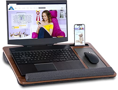 Husband Pillow Combo - Backrest Pillow with Arms : Medium Maroon & Foldable Laptop Tray : Brown - Memory Foam Reading Pillows for Bed w/Removable Neck Roll & Laptop Bed Tray Table