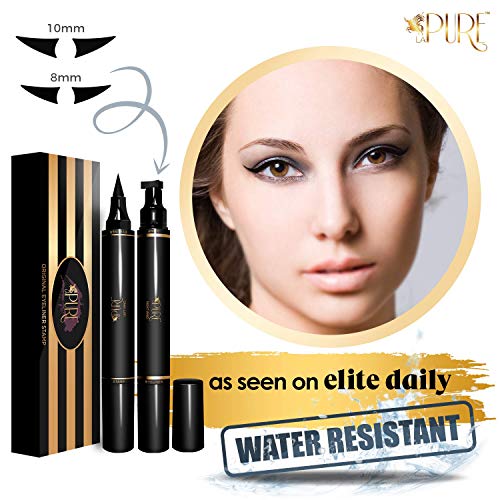 LA PURE Waterproof Liquid Eyeliner Stamp Winged Eyeliner Tool 2x Cat Eye Winged Eyeliner Stamp & Fine Tipped Pen Eyeliner Stencil Smudge Proof Black Eye Liner Tiktok Trend Items Wing Stamp Black 10mm