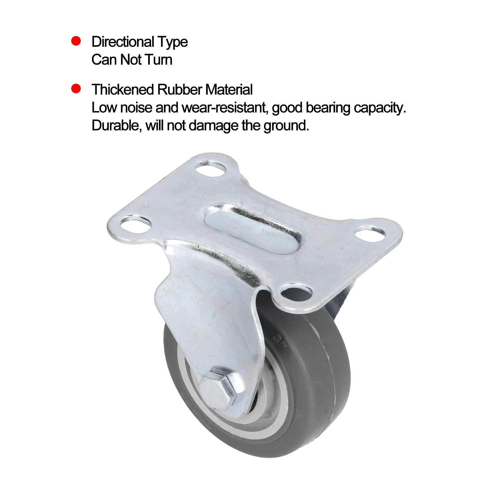 Heavy Duty Caster with Low Noise Rubber Ideal Replacement Accessory with Plate for Carts and Trolleys in Commercial or Industrial Settings