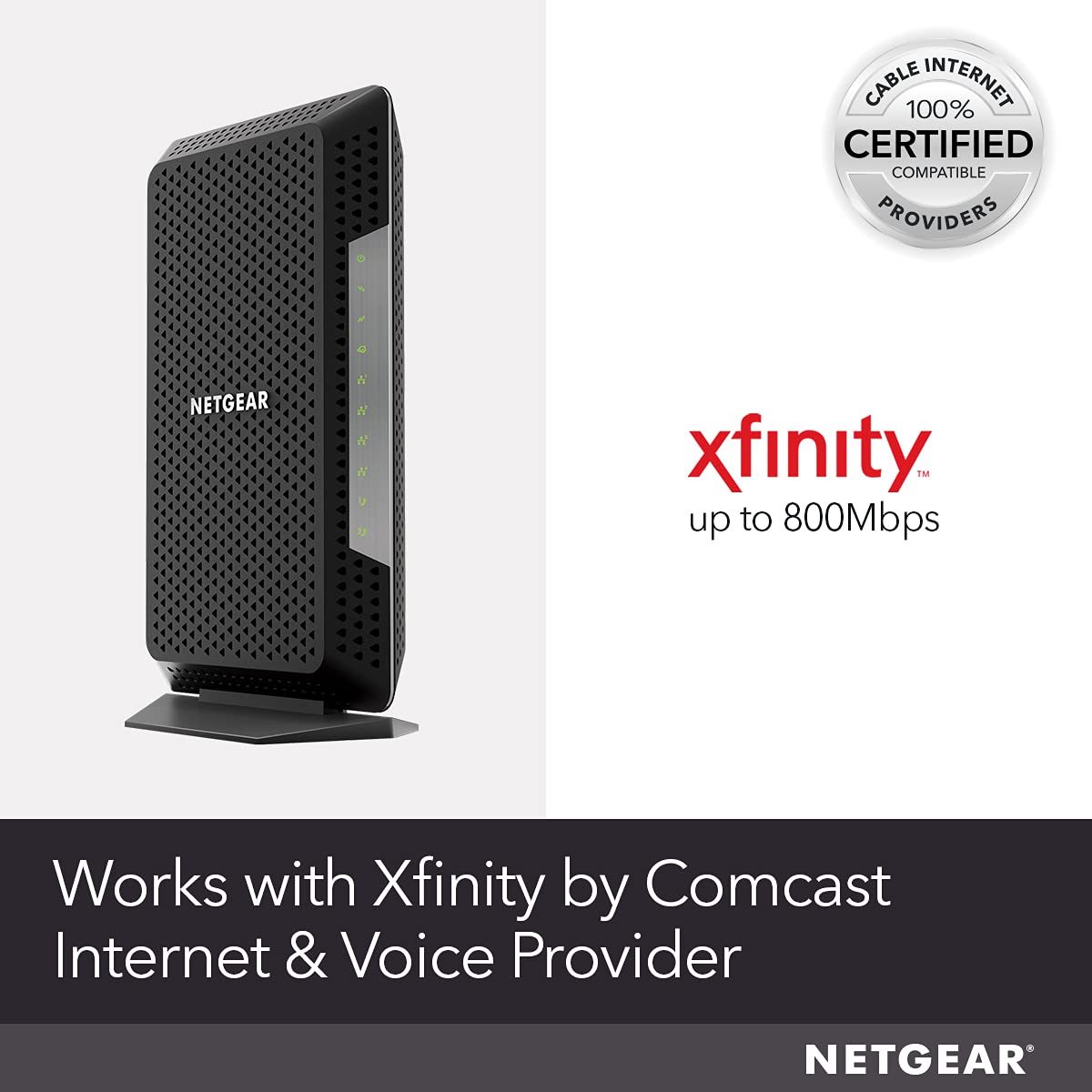 NETGEAR Nighthawk Cable Modem with Voice (CM1150) - Certified for Xfinity by Comcast Internet & Voice Plans Up to 800Mbps | 2 Phone lines | 4 x 1G Ethernet ports | DOCSIS 3.1