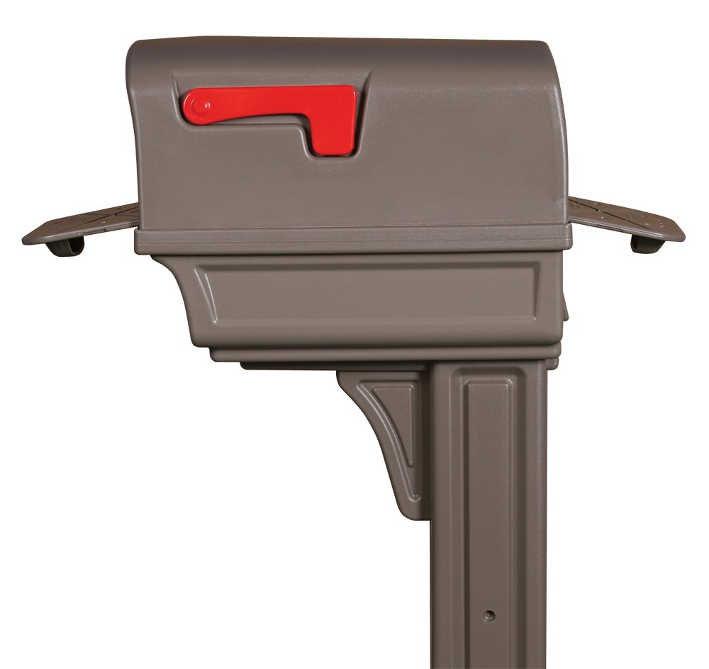 Gibraltar Mailboxes Gentry Large Capacity Double-Walled Plastic Mocha, All-In-One Mailbox & Post Combo Kit, GGC1M0000