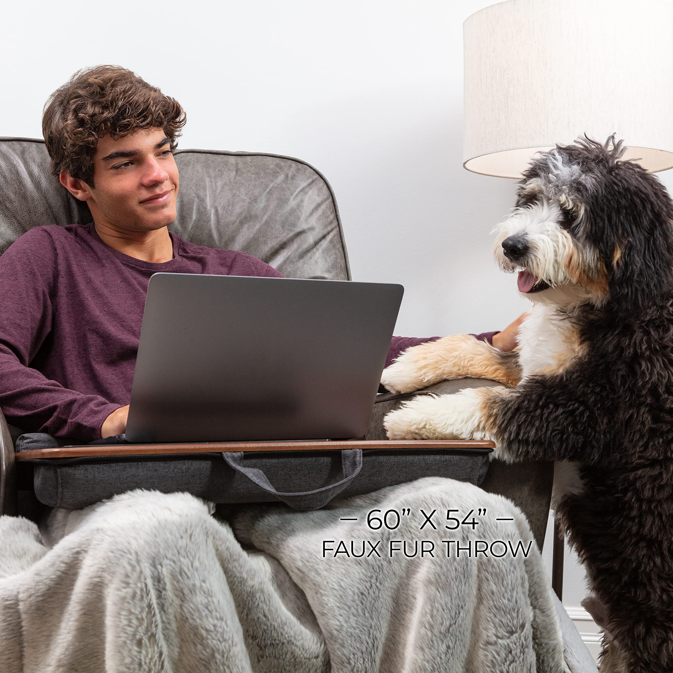 Husband Pillow Combo - Backrest Pillow with Arms : XXL Purple & Foldable Laptop Tray : Brown - Memory Foam Reading Pillows for Bed w/Removable Neck Roll & Laptop Bed Tray Table
