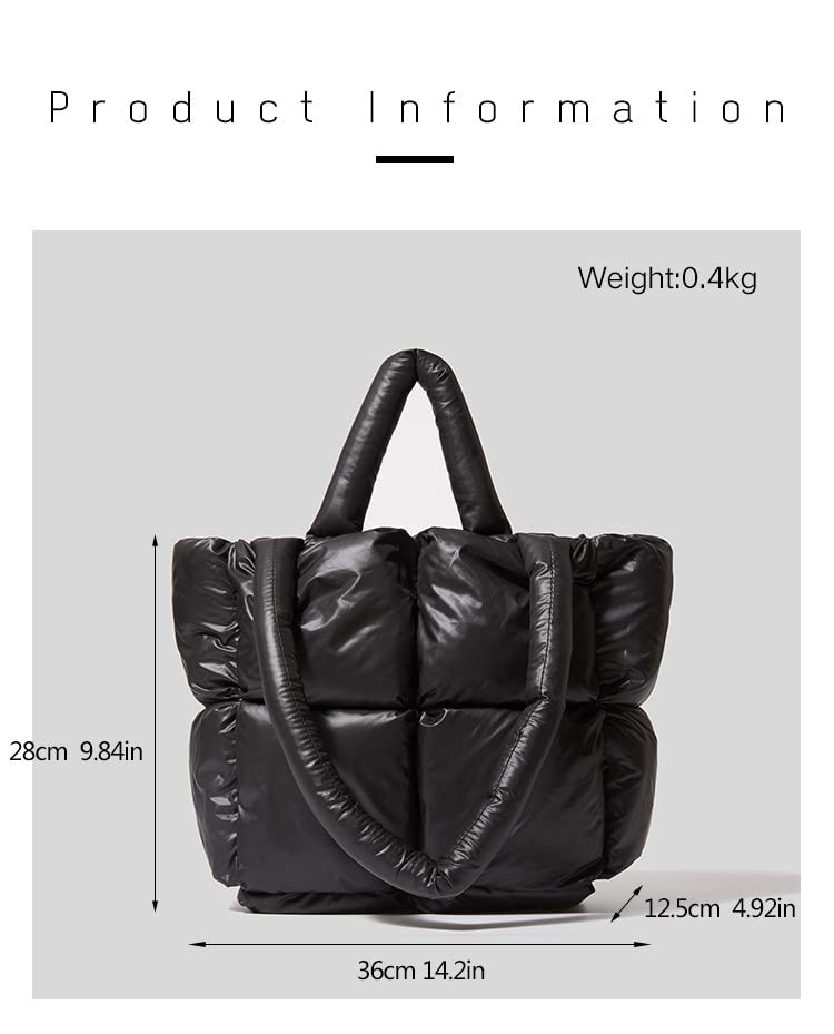 LMKIDS Large Puffer Tote Bag, Winter Soft Puffer Down Padding Shoulder Bags,Trendy Luxury Quilted Padded Handbags for Women (Black)