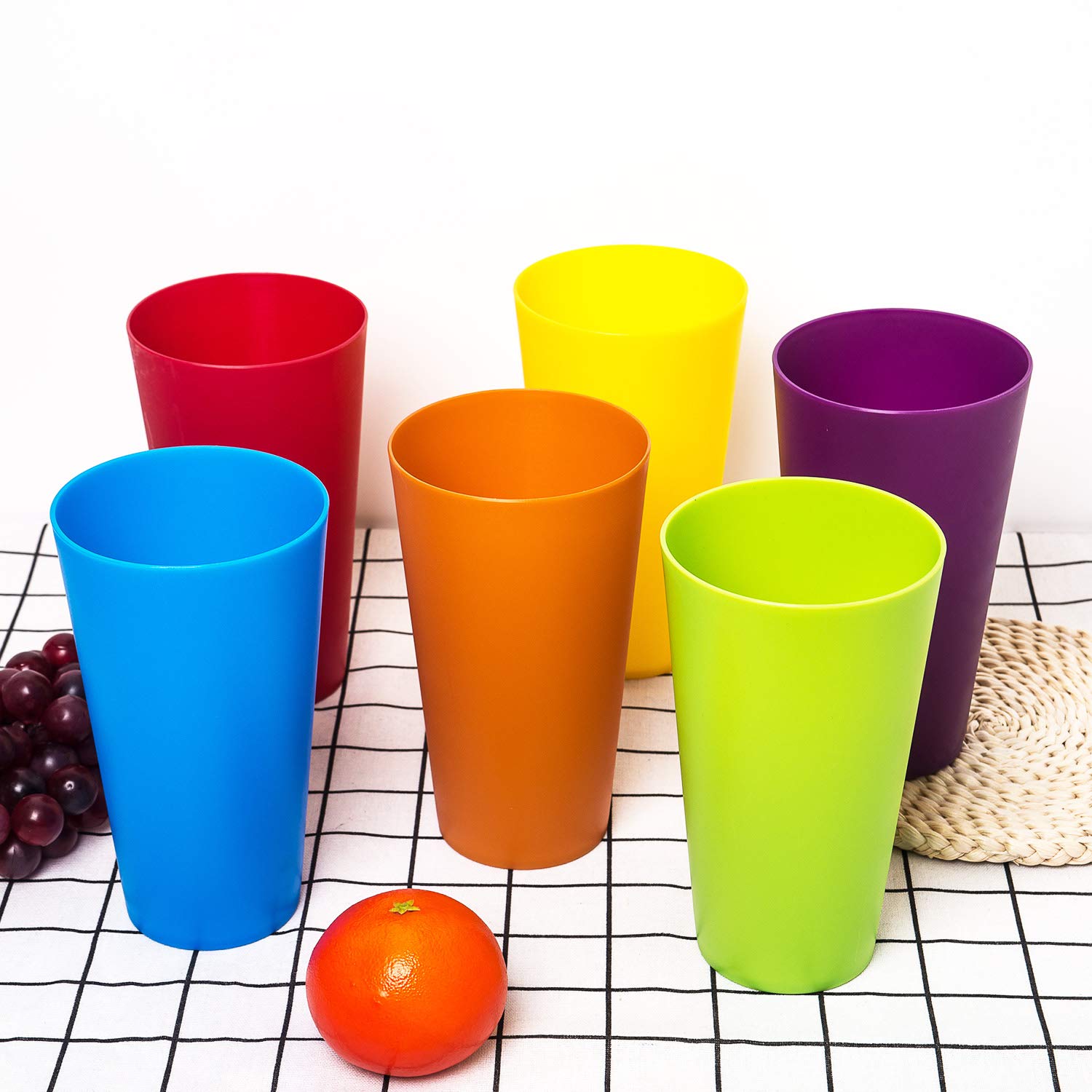 KOXIN-KARLU Unbreakable 32-ounce Plastic Restaurant-Style Beverage Tumblers Ice Tea Glasses | set of 12 in Multicolor