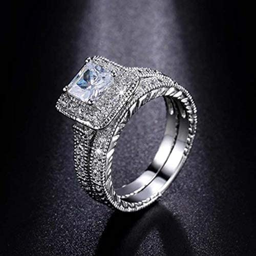 KIOYDISE Wedding Band Sets for Him and Her Engagement Ring Set Square Rings Sterling Silver Sparkly Cubic Zirconia Wedding Band Bridal Set Stacking Valentines Gift (5)