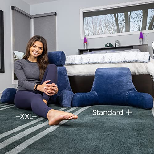 Husband Pillow Combo - Backrest Pillow with Arms : Standard Dark Blue & Lap Desk Bed Tray : Grey - Memory Foam Reading Pillows for Bed & Laptop Bed Tray Table