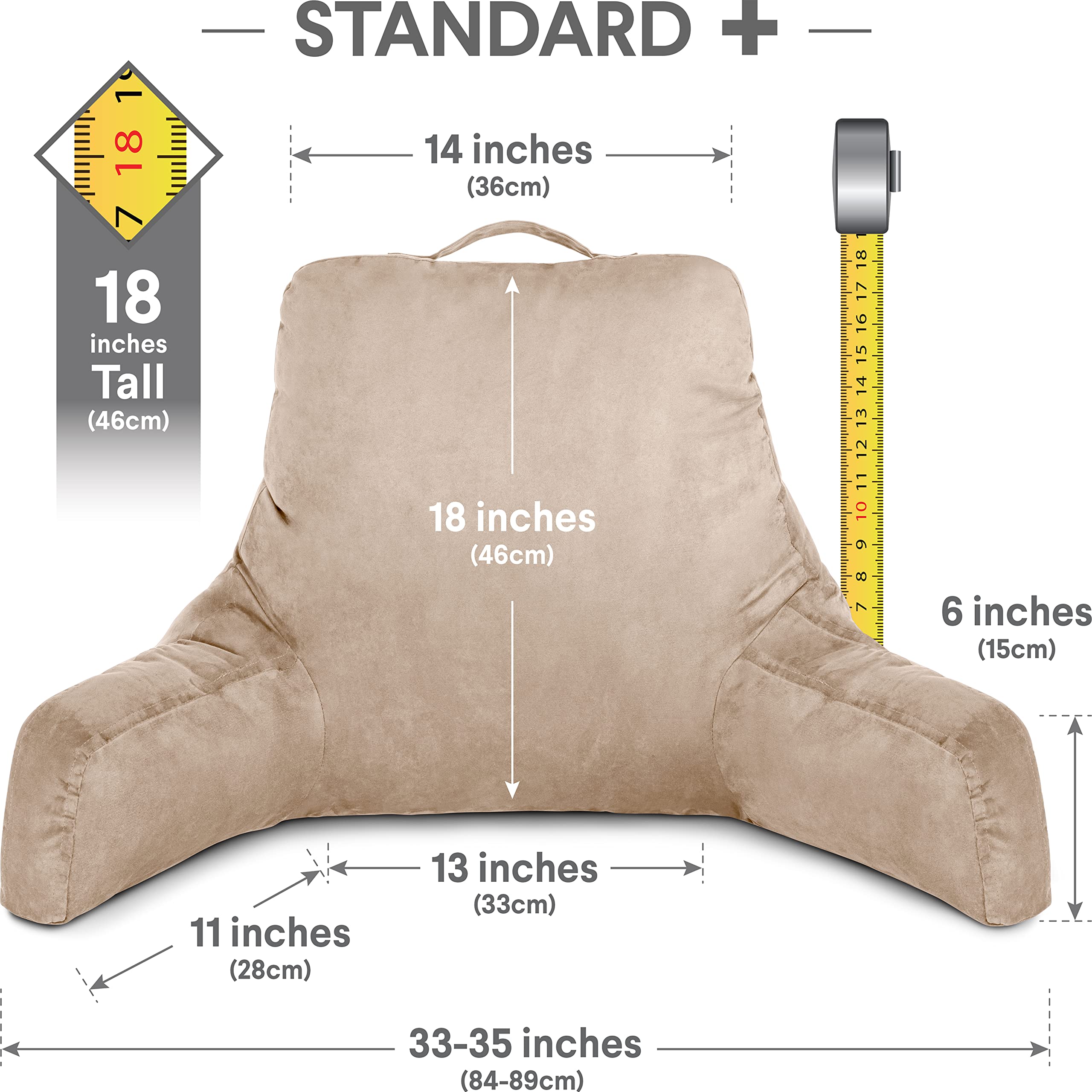 Husband Pillow Combo - Backrest Pillow with Arms : Standard Taupe & Lap Desk Bed Tray : Grey - Aspen Memory Foam Reading Pillows for Bed & Laptop Bed Tray Table