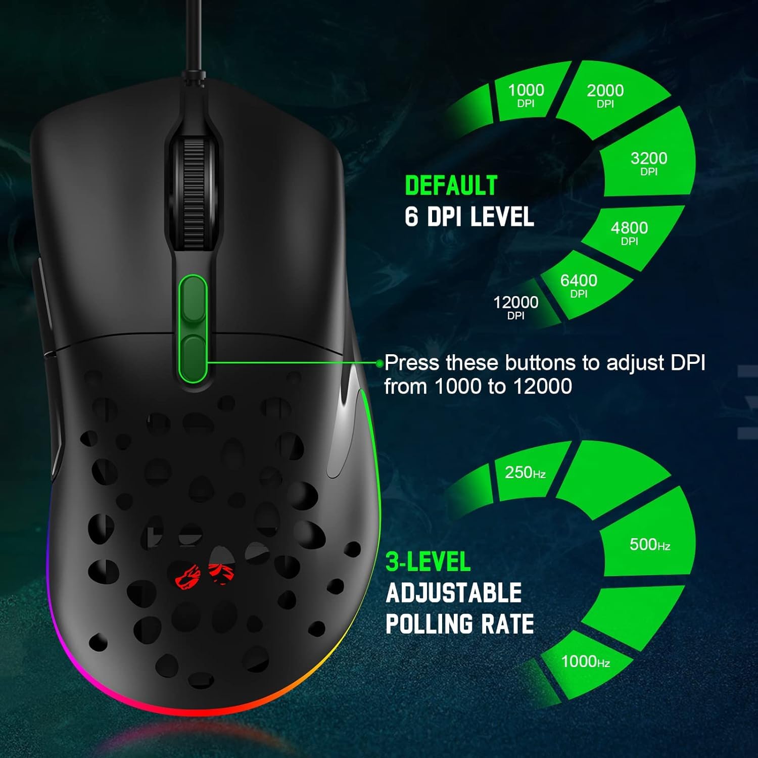 MAGIC-REFINER Wired Gaming Mouse with Side Buttons RGB Backlit Honeycomb with Weight Tuning, Adjustable Weight, Extra Replaceable Cover,12,000 DPI Optical Sensor Programmable for Windows PC Gamers