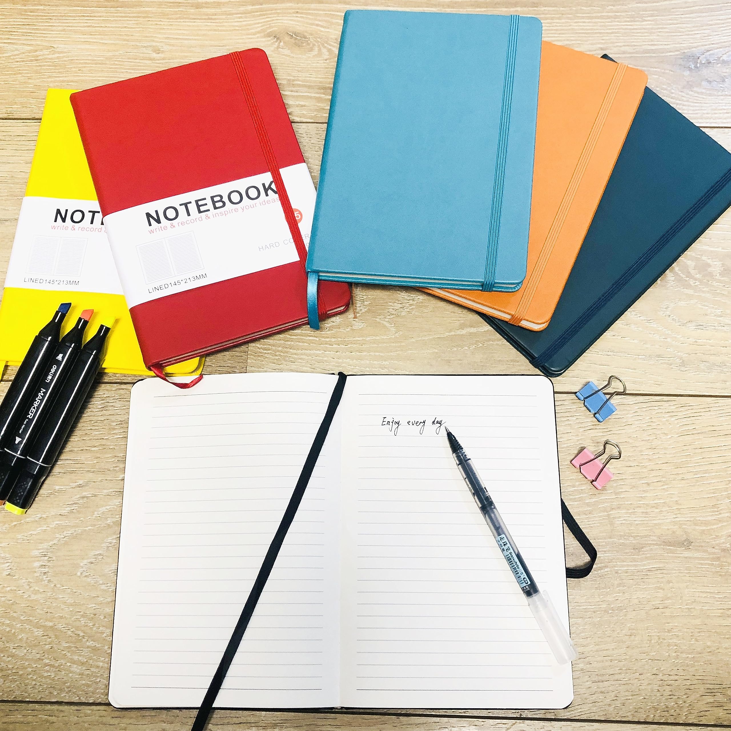 Hianan Journal Notebook,Line Ruled,Hardcover with PU Leather,200 Pages, A5 Medium 5.7 x 8.4 inches,80gsm quanlity Thick Paper (ROBIN BLUE)