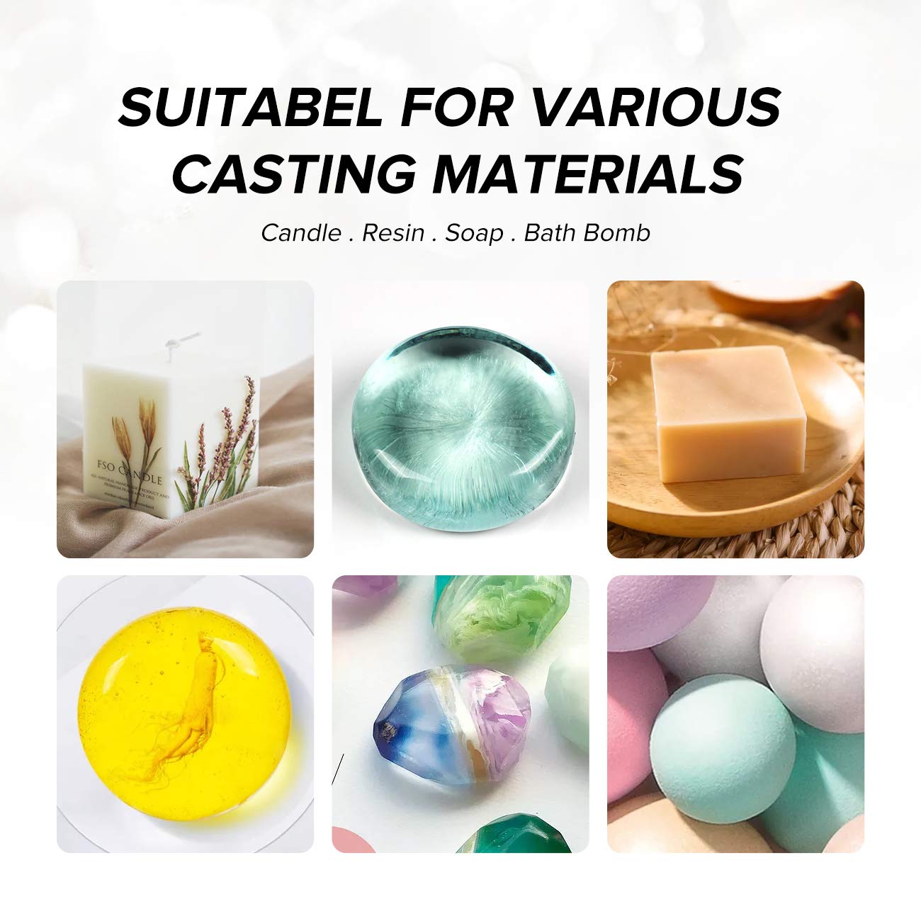 ISSEVE Silicone Resin Molds 18Pcs DIY Casting Molds Tools Set Including 6 Pack Large Various Shape Silicone Molds 2 Measurement Cups 10 Wood Sticks for Resin Epoxy Candle Wax Soap Home Décor