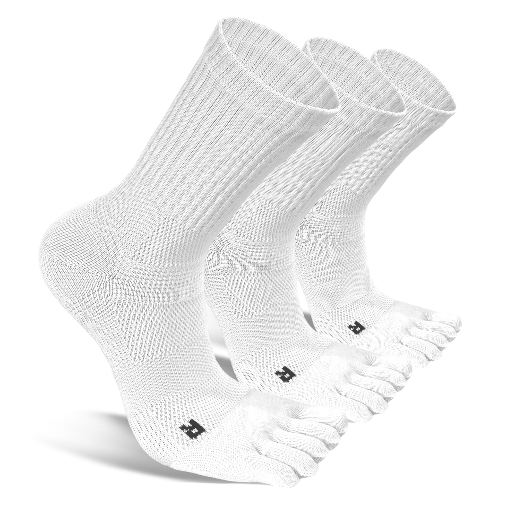 JDQ Toe Socks for Men Women, Running Five Finger Crew Socks, Yoga Socks, Athletic Low Cut Socks, No Show Soft Comfortable Breathable 2 Pairs(White)-L