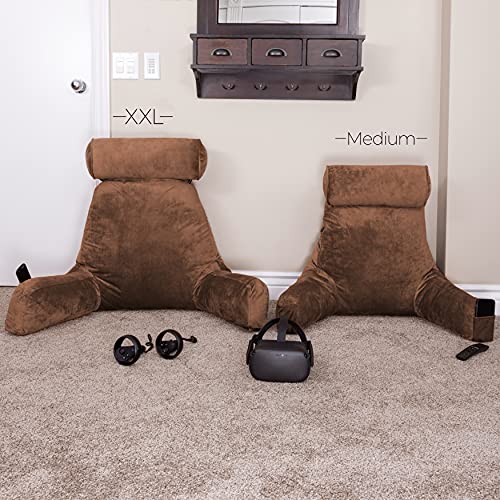 Husband Pillow Combo - Backrest Pillow with Arms : Medium Chocolate & Lap Desk Bed Tray : Black - Memory Foam Reading Pillows for Bed w/Removable Neck Roll & Laptop Bed Tray Table