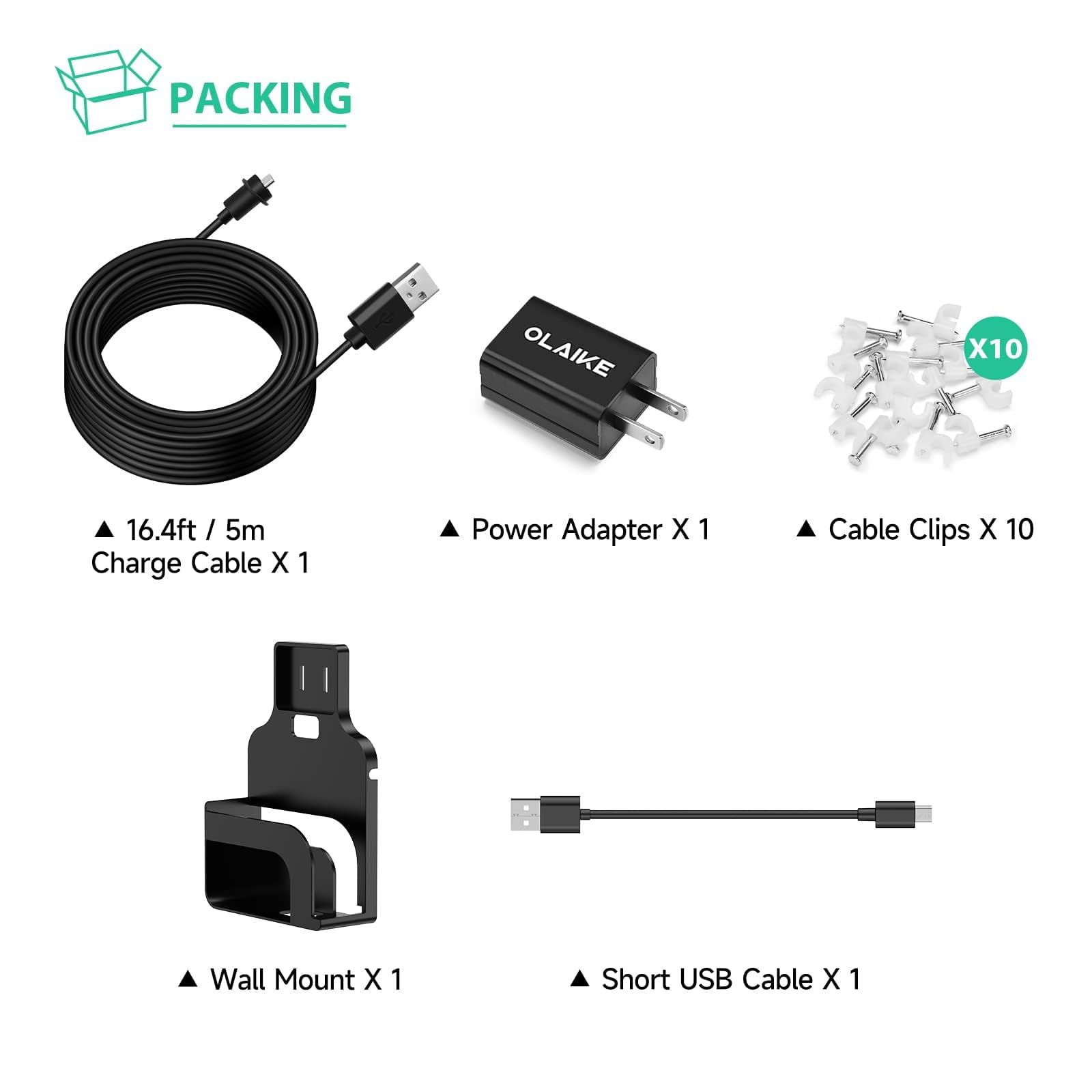 OLAIKE 16ft/5 m Power Cable with Adapter(3 Pack) Bundle with 1 Blink Sync Module Outlet Wall Mount for Blink Outdoor/Indoor Camera & Blink XT/XT2, (No Include Camera and Sync Module), Black