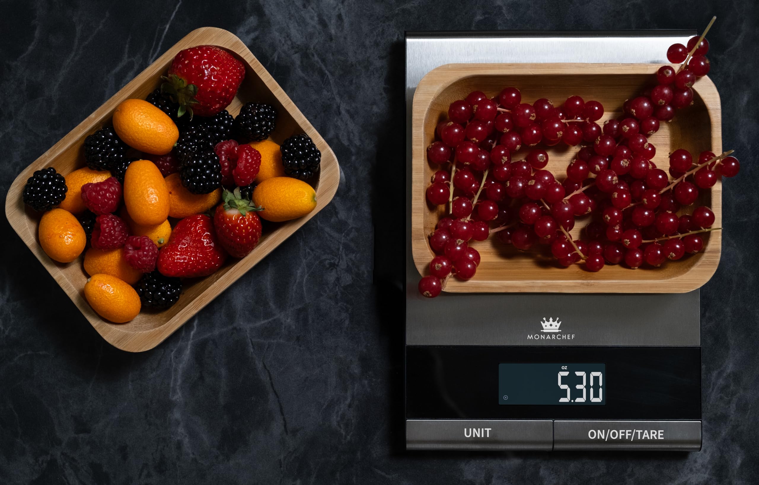 Monarchef Digital Food Scale for Kitchen, Baking, Cooking, and Meal Prep, 10 Unit Measurements, 22 lb Weight Capacity, Stainless Steel Top, Dual Power Option, 15 Features