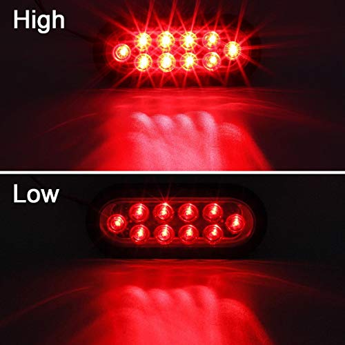 Partsam 10Pcs 6" Inch Oval Led Trailer Tail Lights Red 10 Diodes Grommet and Plug Waterproof Turn Stop Tail Brake Trailer Lights Replacement for RV Trucks