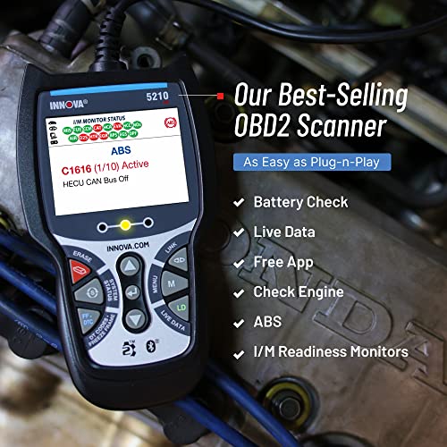 INNOVA 5210 - Newest 2022 OBD2 Scanner Diagnostic Tool - Read/Erase ABS Codes, Live Data, Battery/Charging System Test, iOS and Android