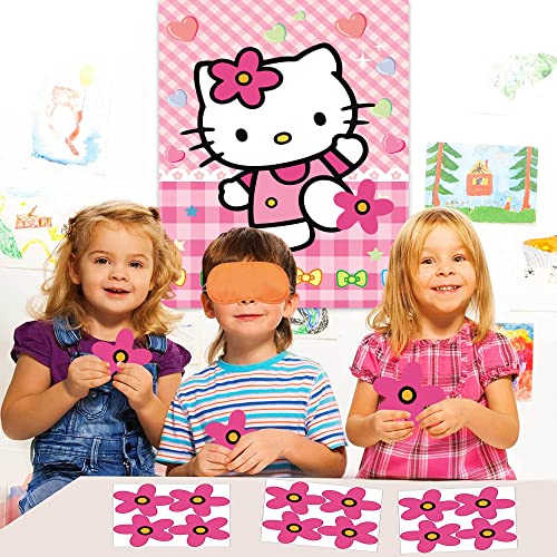 Kitty Birthday Decorations, Pin the Flower on Kitty, Kitty Theme Party Games Large Poster for Boys Girls