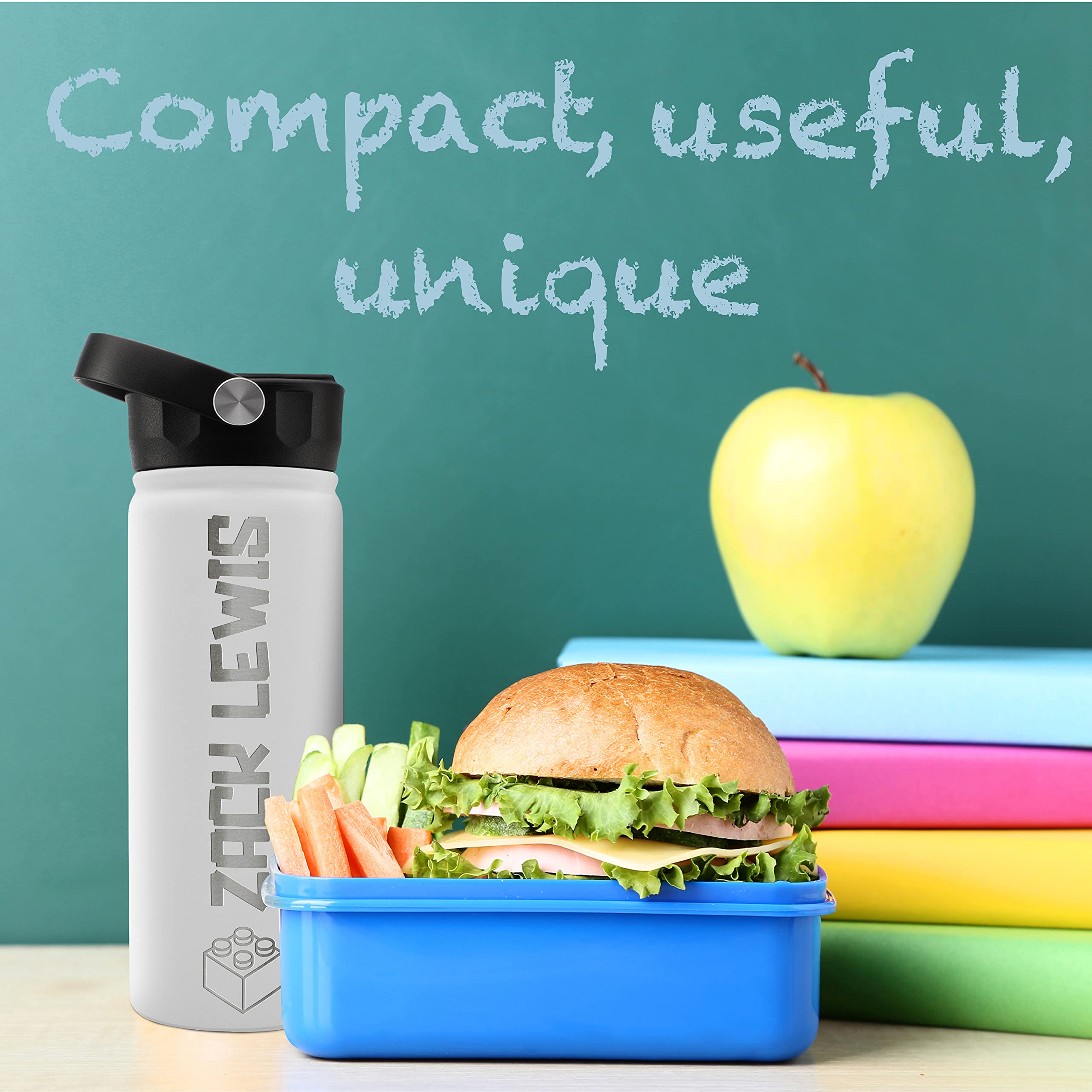 Lara Laser Works Personalized Kids Water Bottle for School w 25 ICON & Name - 18 Oz, 9 Color Options - Custom Water Bottle with Straw Lid for Children, Stainless Steel, Double-Wall Insulated