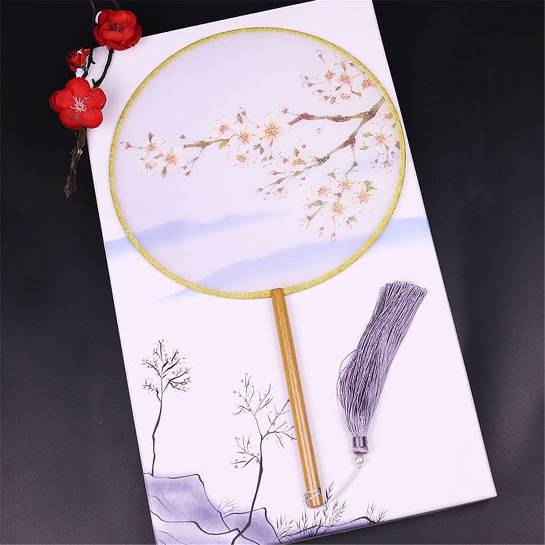 Lmtossey Women Dancing Embroidery Flower Handheld Fan Vintage Translucent Chinese Style Round Silk Fans