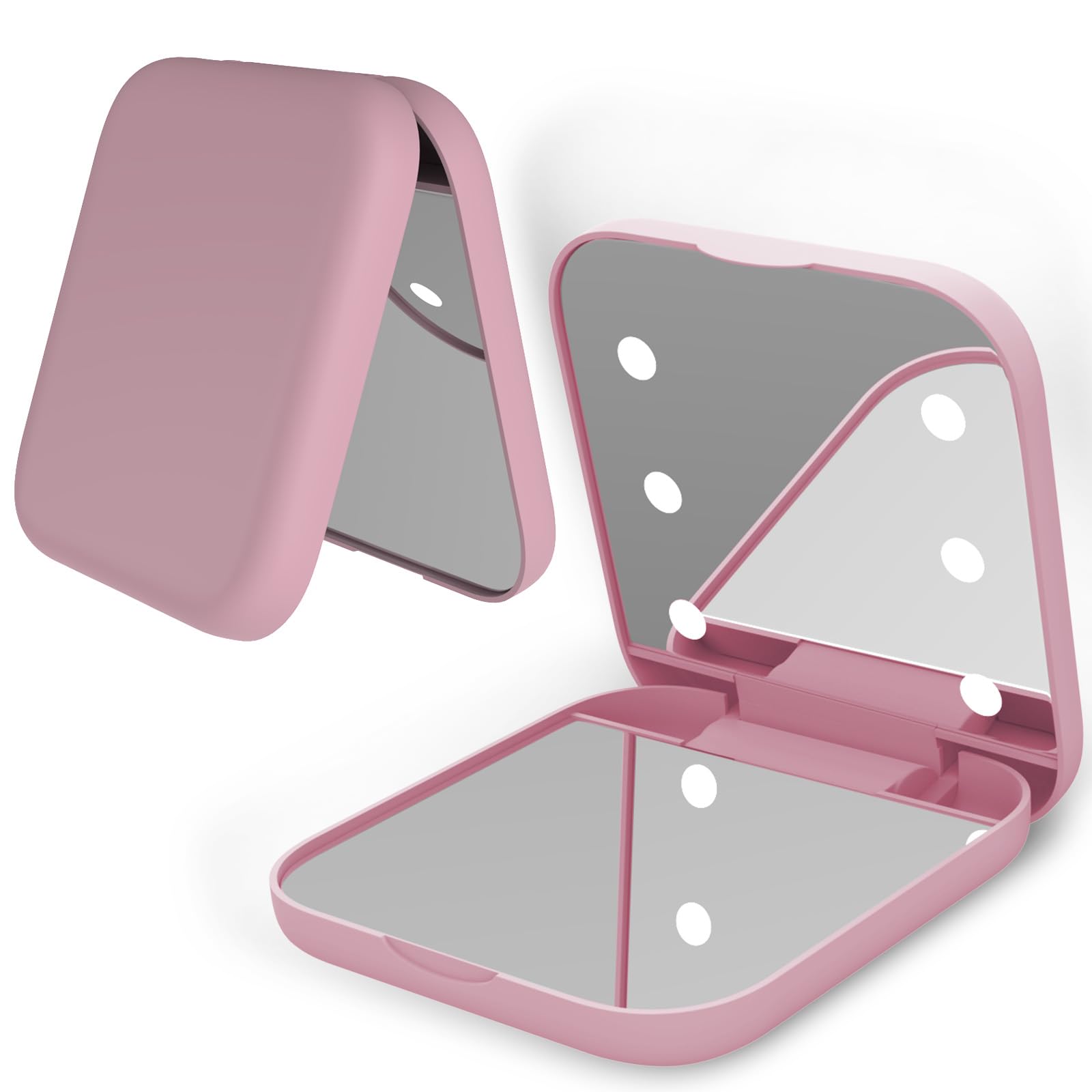 Pocket Mirror for Girl, 1X/3X Magnification Compact Travel Makeup Vanity Mirror with Led Lights, Purse Mirror, Folding Handheld Double-Sided Mirror, Small Lighted Portable Mirror for Gift, Pink