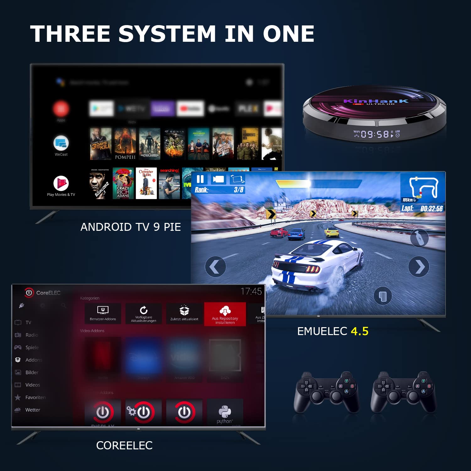 Kinhank Retro Video Game Console Built in 64000+ Games,Super Console X Max Emulator Console,S905X3 Chip,EmuELEC 4.3/Android 9/CoreELEC,4K Output,2.4G+5G WiFi,BT 4.0,Gigabit Ethernet,Compatible with Most Emulators