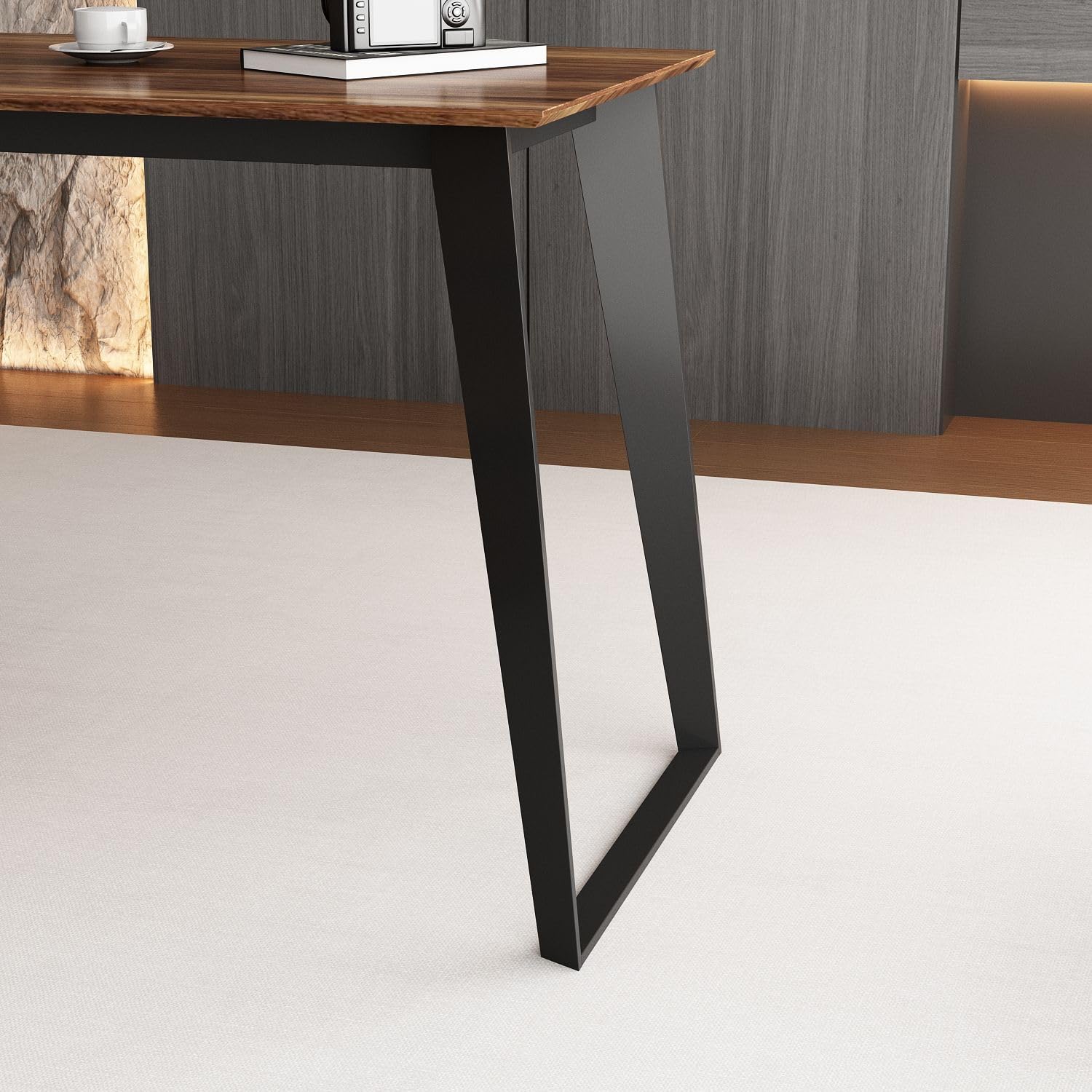 TAMUNE L-Shaped Corner Desk with Drawers, Office Desk Executive Desk with Storage Cabinet, Computer Desk with Black Metal Leg Frame, for Home Office Deep Brown and Black (54.3”W x 40.9”D x 29.1”H)