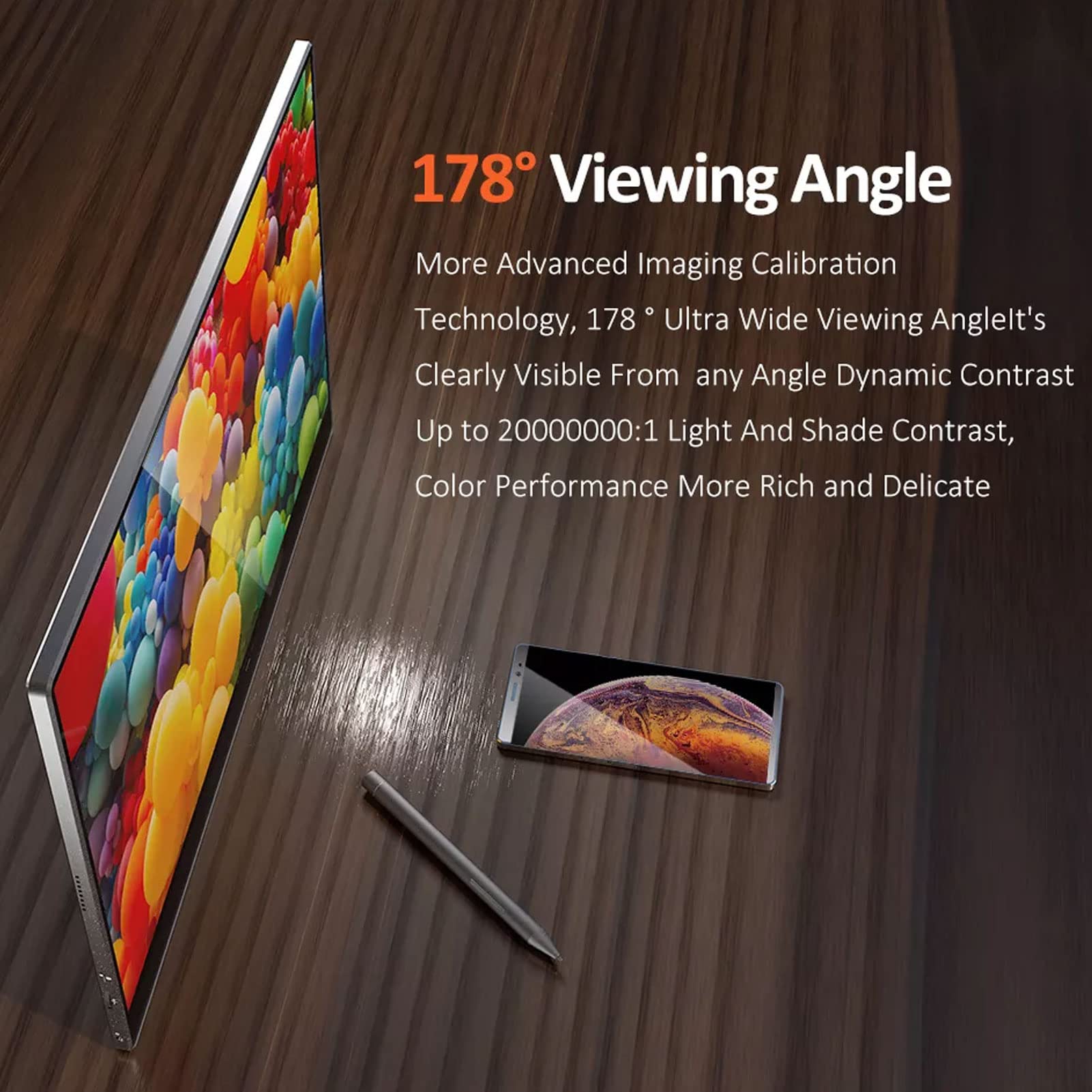 Portable 4K Display 15.6 Inch Portable Monitor Wide Stand Wireless Screen Projection with Ultranarrow Frame for Entertainment (US Plug)