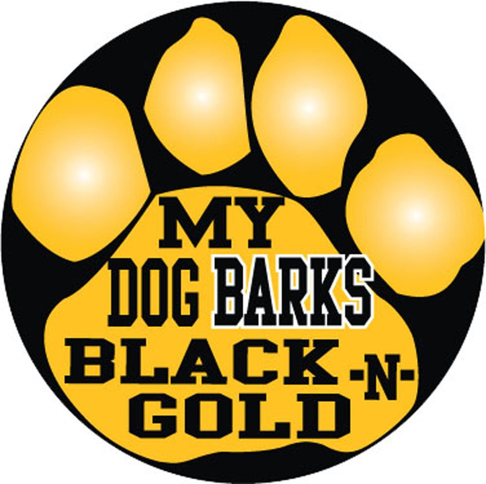Gift House My Dog Barks Black N Gold 1.25" Button