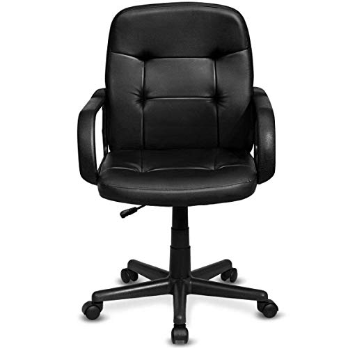 Home Office Furniture Decor Executive Computer Black Swivel Chair Ergonomic Mid-Back Comfortable and Relax Adjustable Seat Height Heavy Duty Chrome Base Soft PU Leather Breathable Sponge Cushion