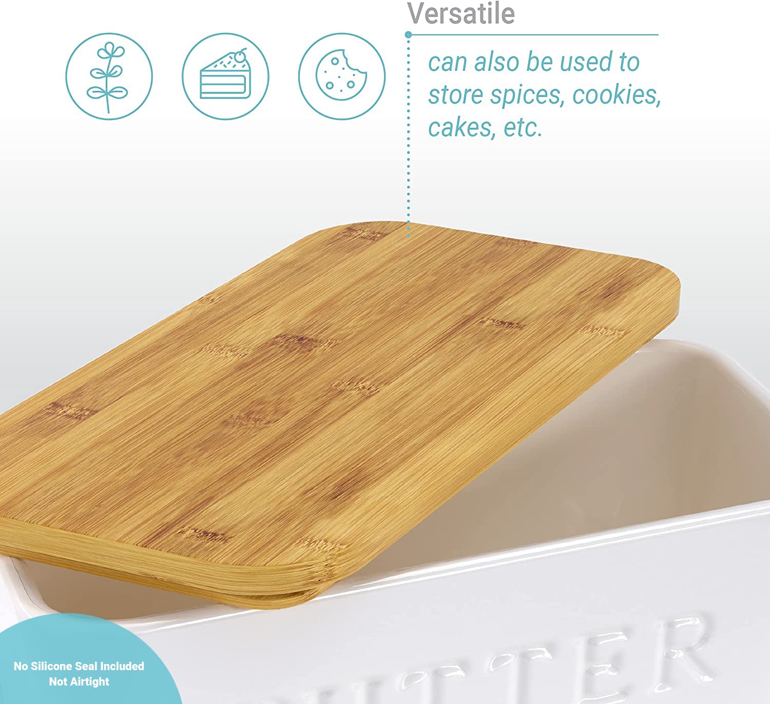 Large Butter Dish with Lid for Countertop, Ceramic Butter Dishes with Lid, White Butter Keeper with a Loose Lid [No Silicone Seal], Butter Container for Refrigerator