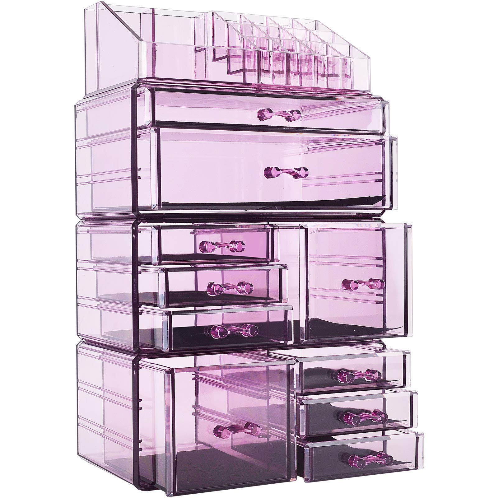 InnSweet Makeup Organizer Large Cosmetic Storage Drawers and Jewelry Display Box for Vanity, Makeup Holder with 10 Drawers, Purple