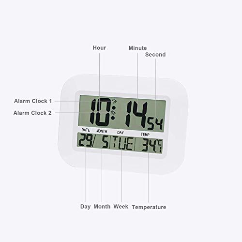HeQiao Silent Desk Clocks Digital Wall Clock Simple Large LCD Alarm Clock with Temperature Calendar for Home Office (Ivory White)