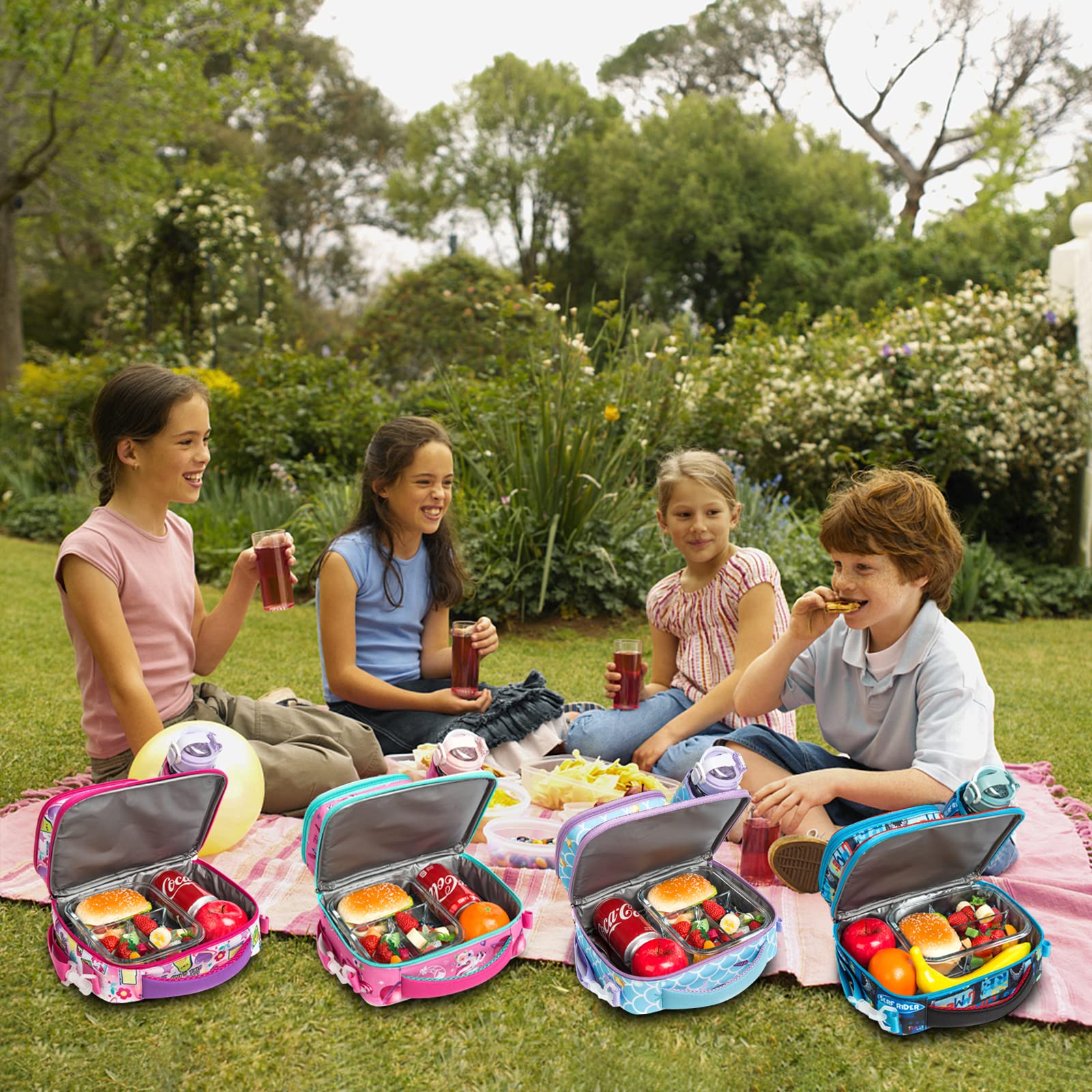 MOHCO Lunch Bag Kids Insulated Lunch Tote Bag for Boys and Girls with Adjustable Shoulder Strap and Durable Handle