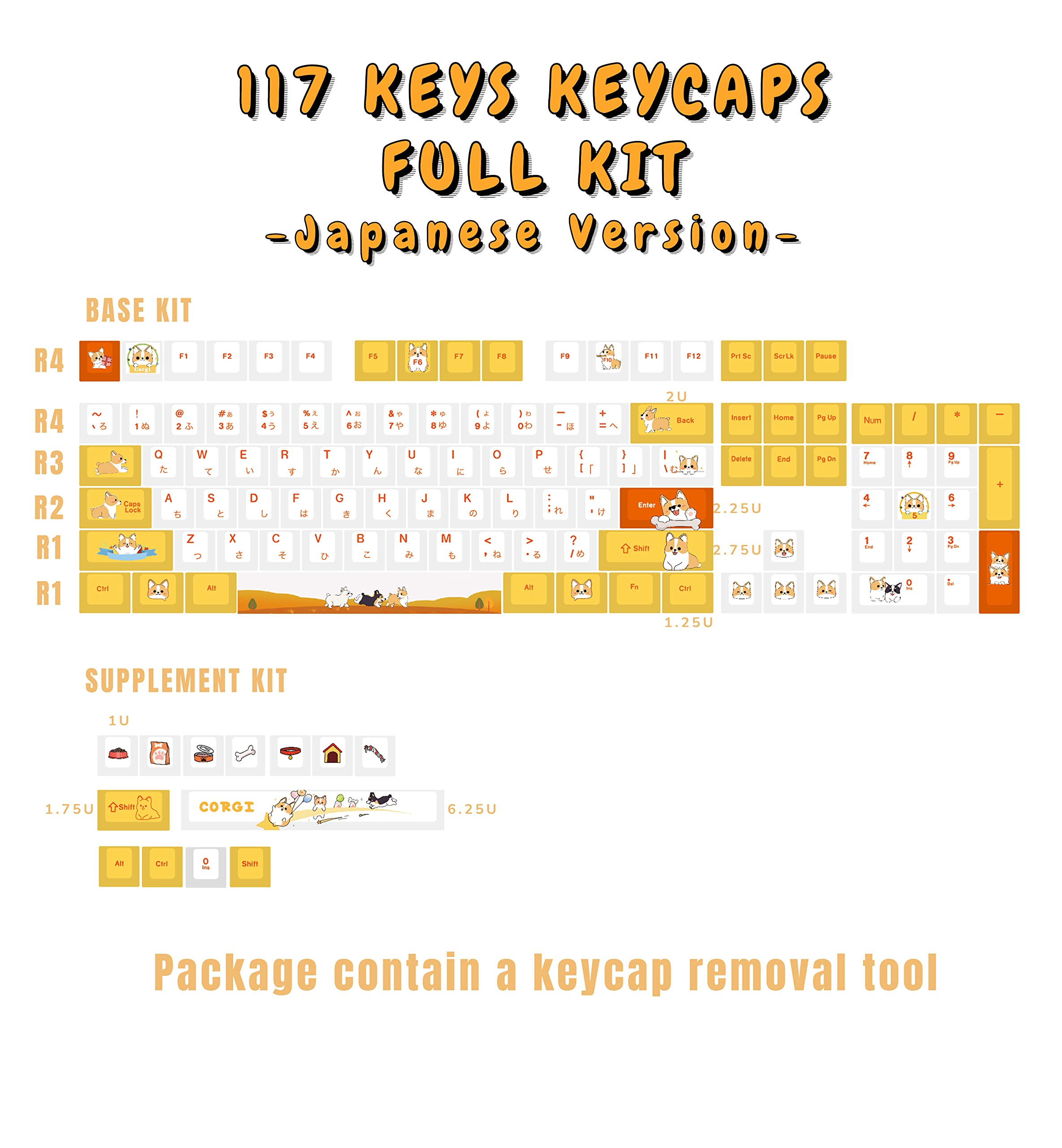 POPKEEY Corgi Dog Japanese Keycaps for Cherry MX Switches Cute Pets Mechanical Gaming Keyboard, PBT Key Caps Set(Japanese Version)