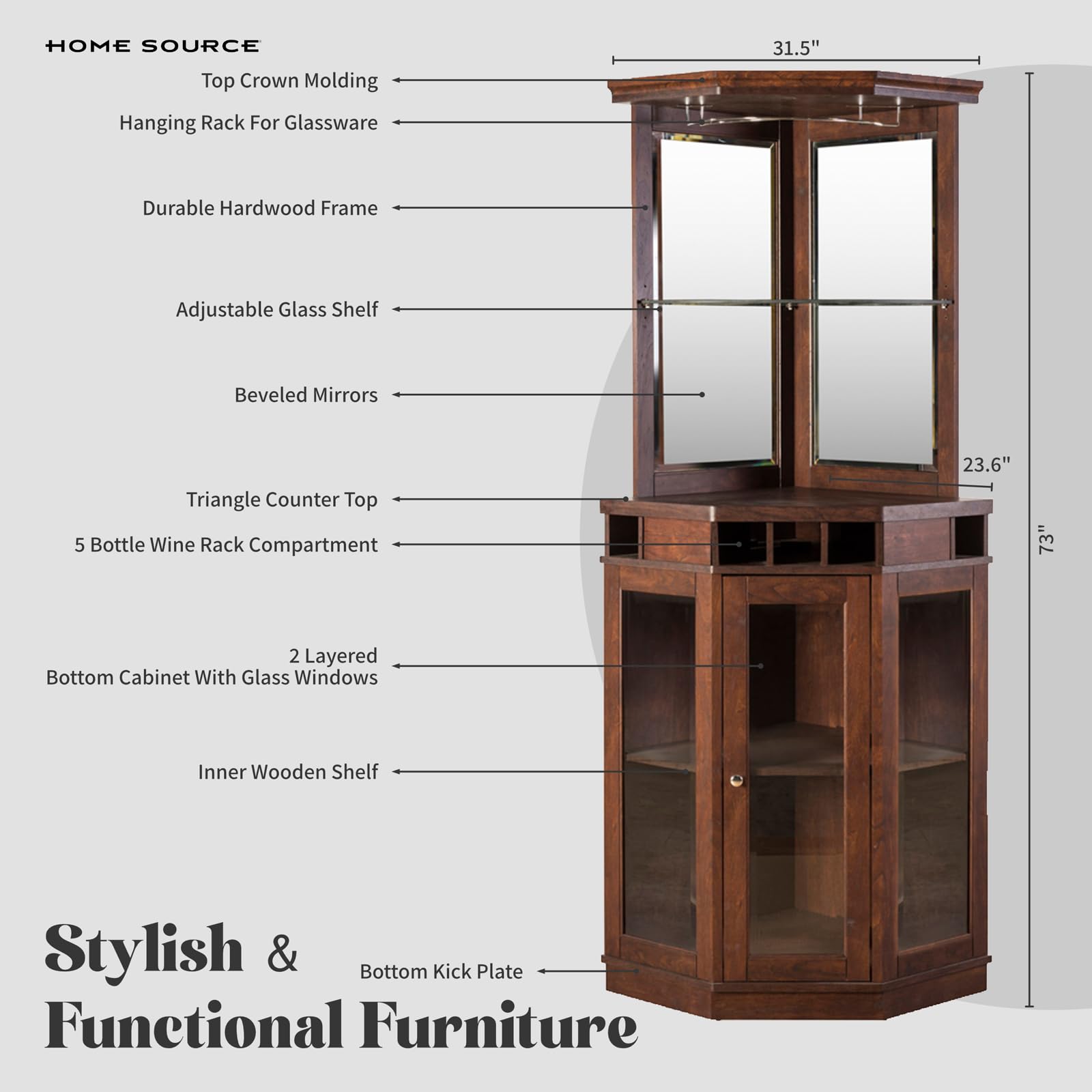 Home Source Oak Corner Bar Unit