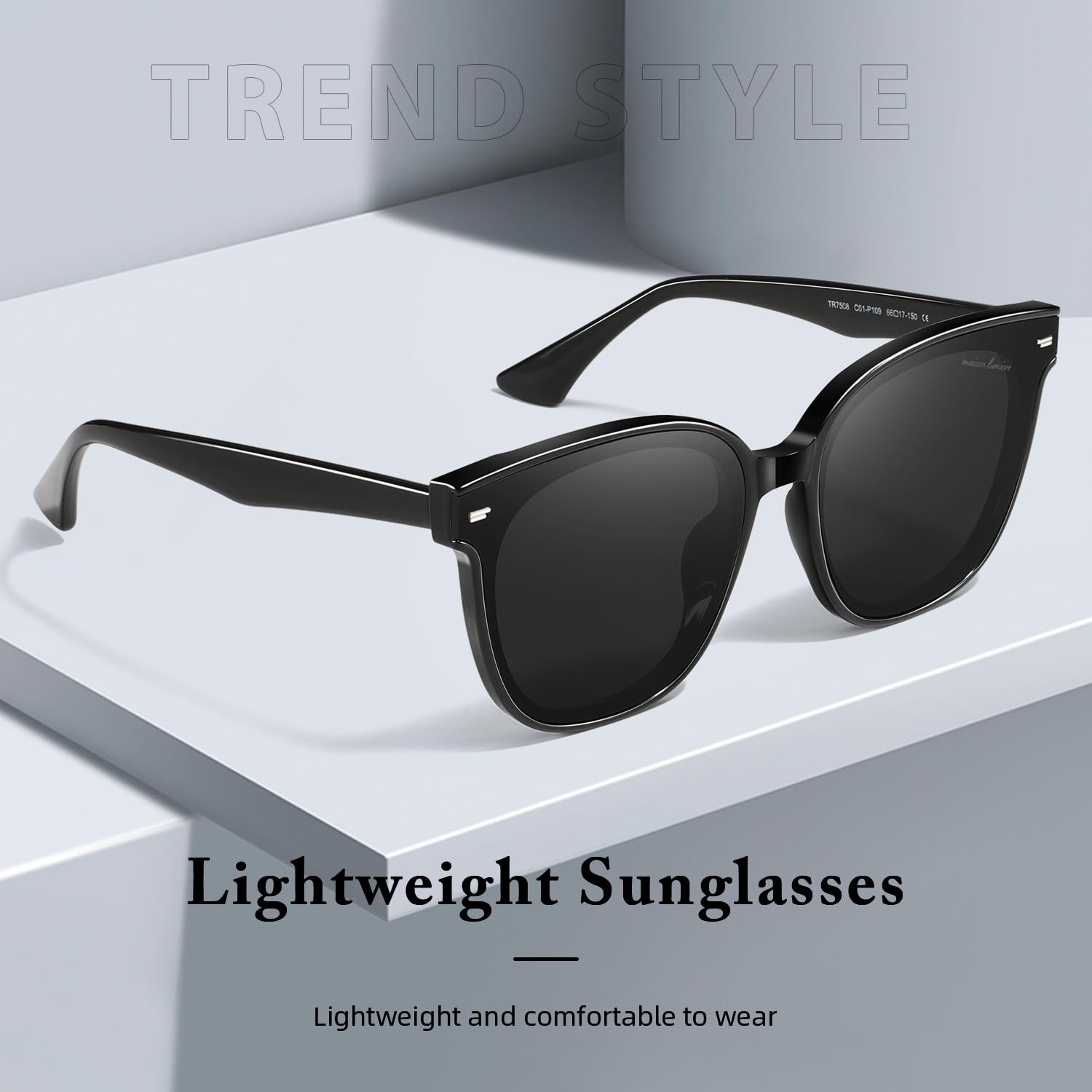 MAISON LUMIERE Korean Oversized Alternative Fit Retro Square Polarized Women Sunglasses Minimalist Style Low Bridge, Black