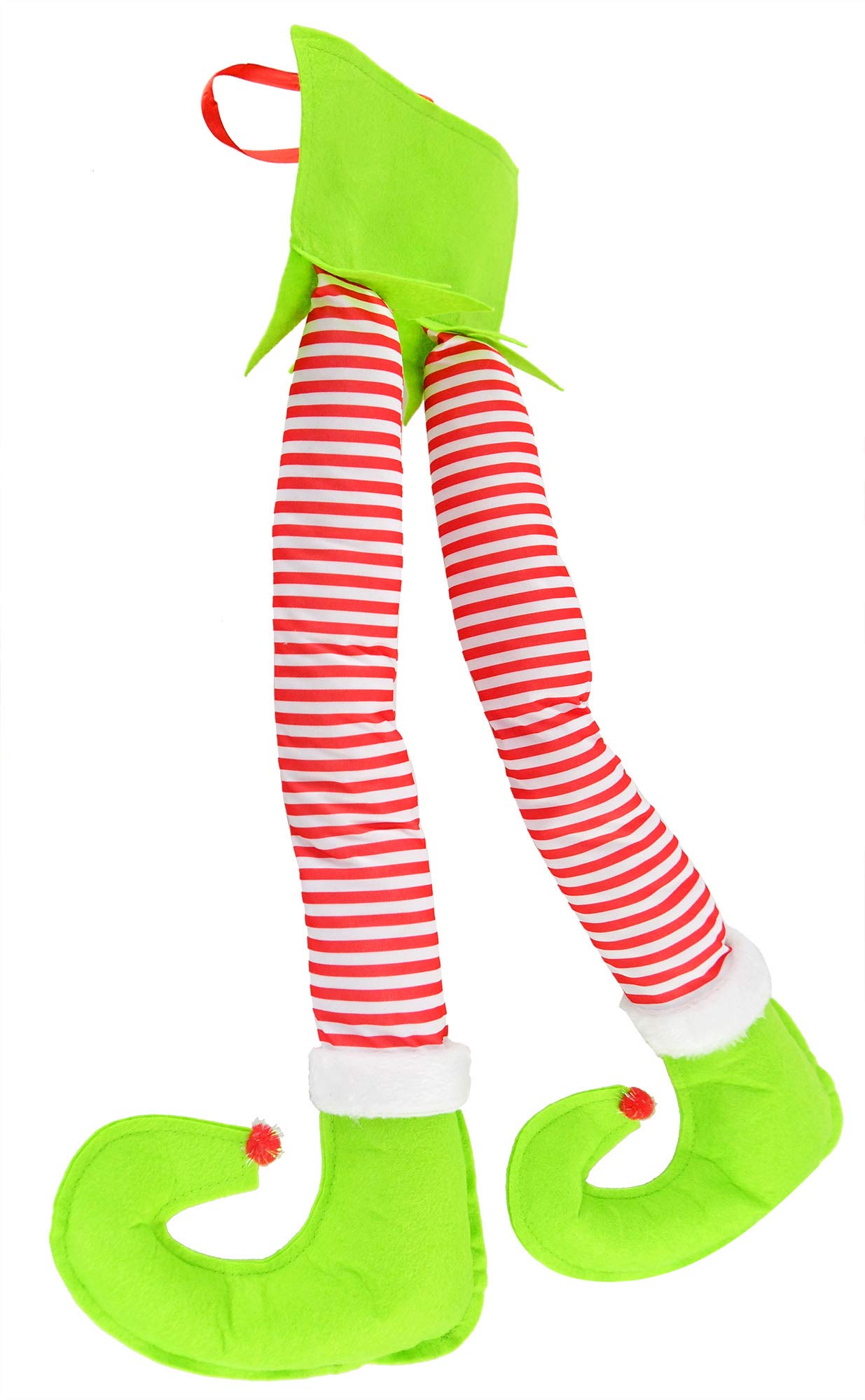 HOME-X Hanging Elf Legs, Christmas Home Decor, Festive Christmas Decorations for The Home or Car, 24" L x 8" W x 2" H, Red/White/Green