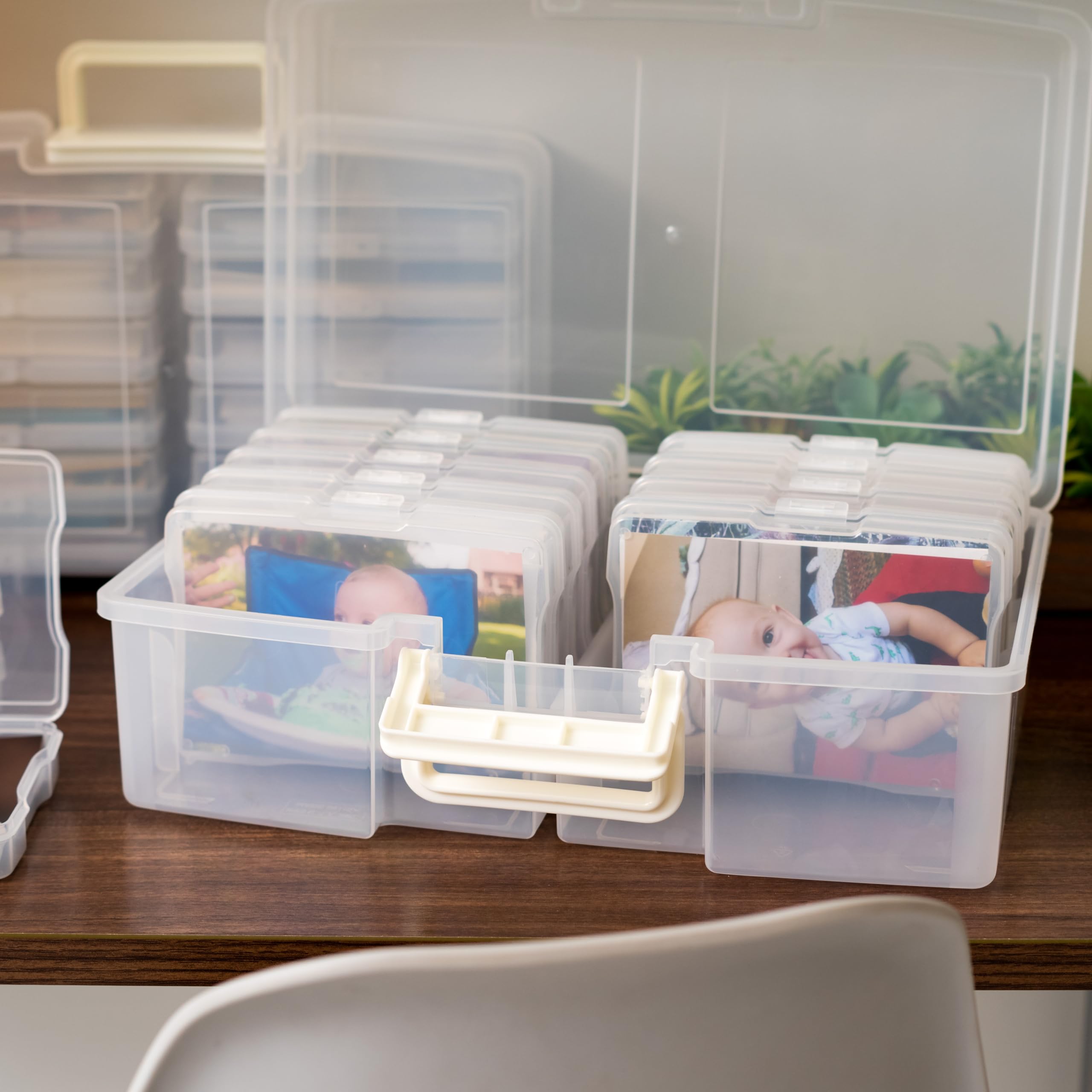 IRIS USA 4" x 6" Photo Storage Craft Keeper, Main Container with 12 Organization Cases for Pictures, Crafts, Scrapbooking, Stationery Storage, Protection and Organization, Clear, 2 Pack