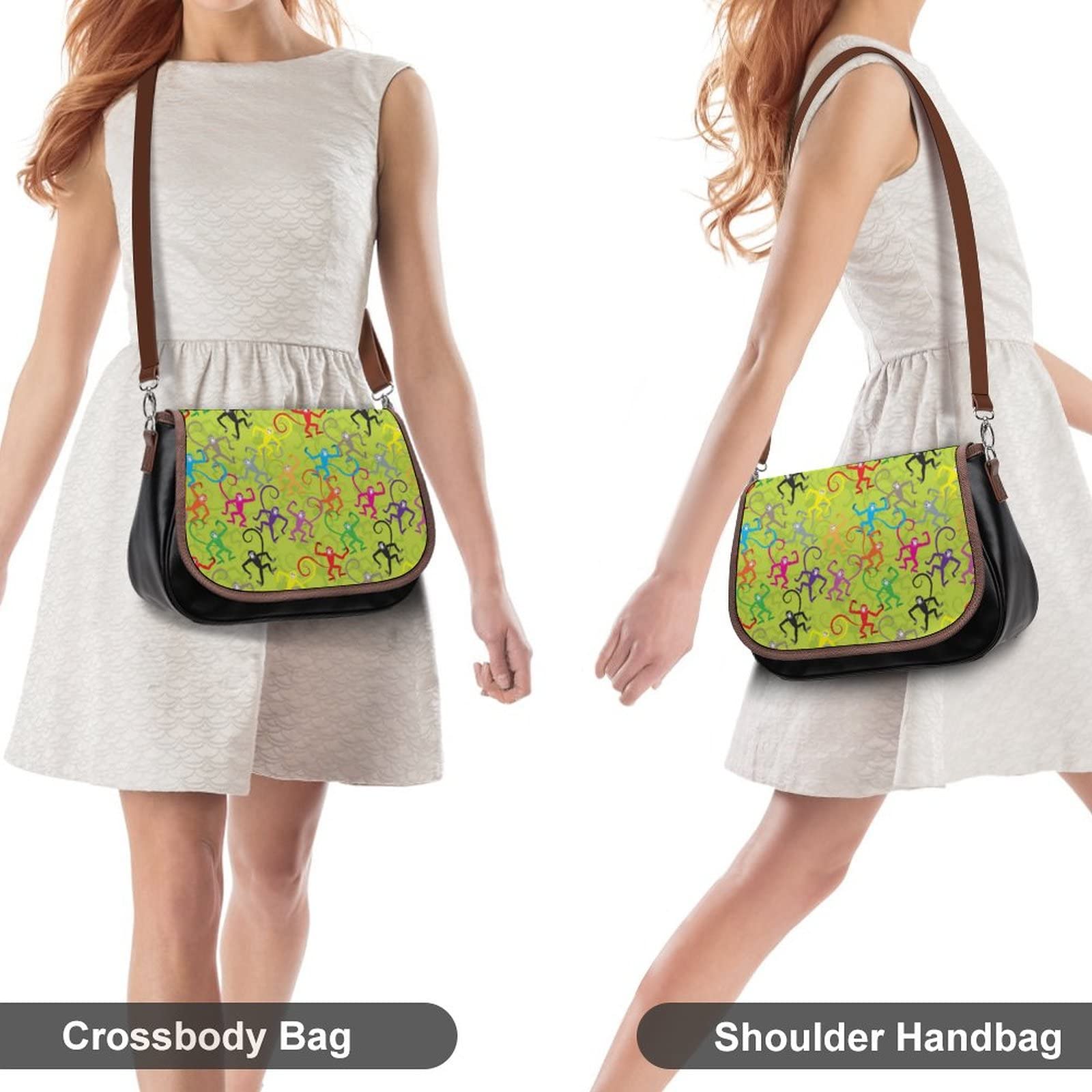 Monkey Animal Women's Vintage Crossbody Shoulder Bag Leather Handbags Small Purse