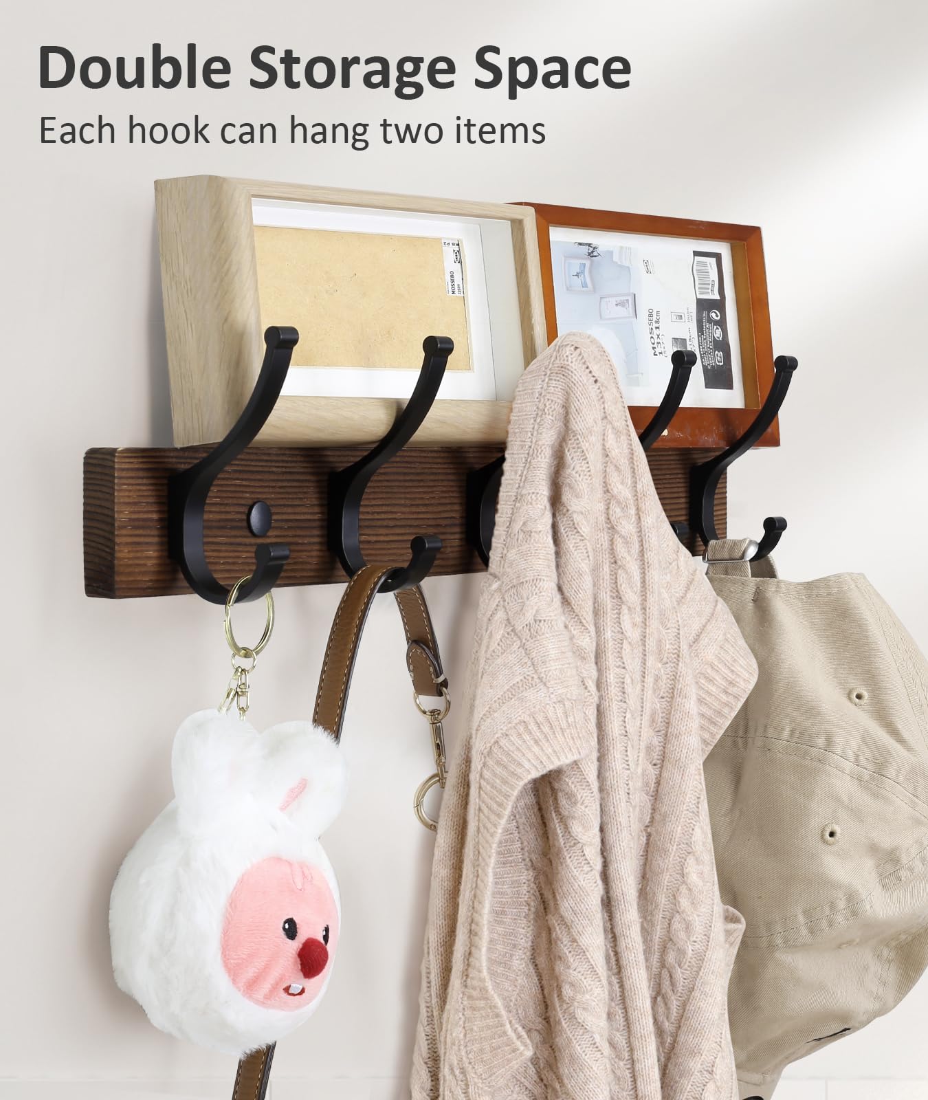 Optish Coat Rack Wall Mount, Wood Wall Hooks for Hanging, Wooden Coat Hooks Wall Mount, Entryway Hat Rack Wall Hanger Hooks for Hanging Coat Bag and Towel