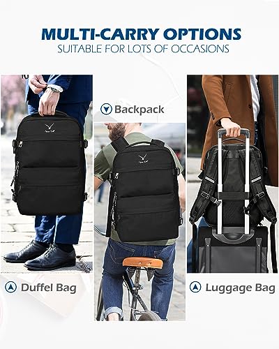 Hynes Eagle 2 in 1 Rolling Backpack 42L Backpack with Wheels Airline Approved Carry on Luggage Laptop Travel Backpack for Women Men Grey with 20L Personal Item Underseat Bag Black