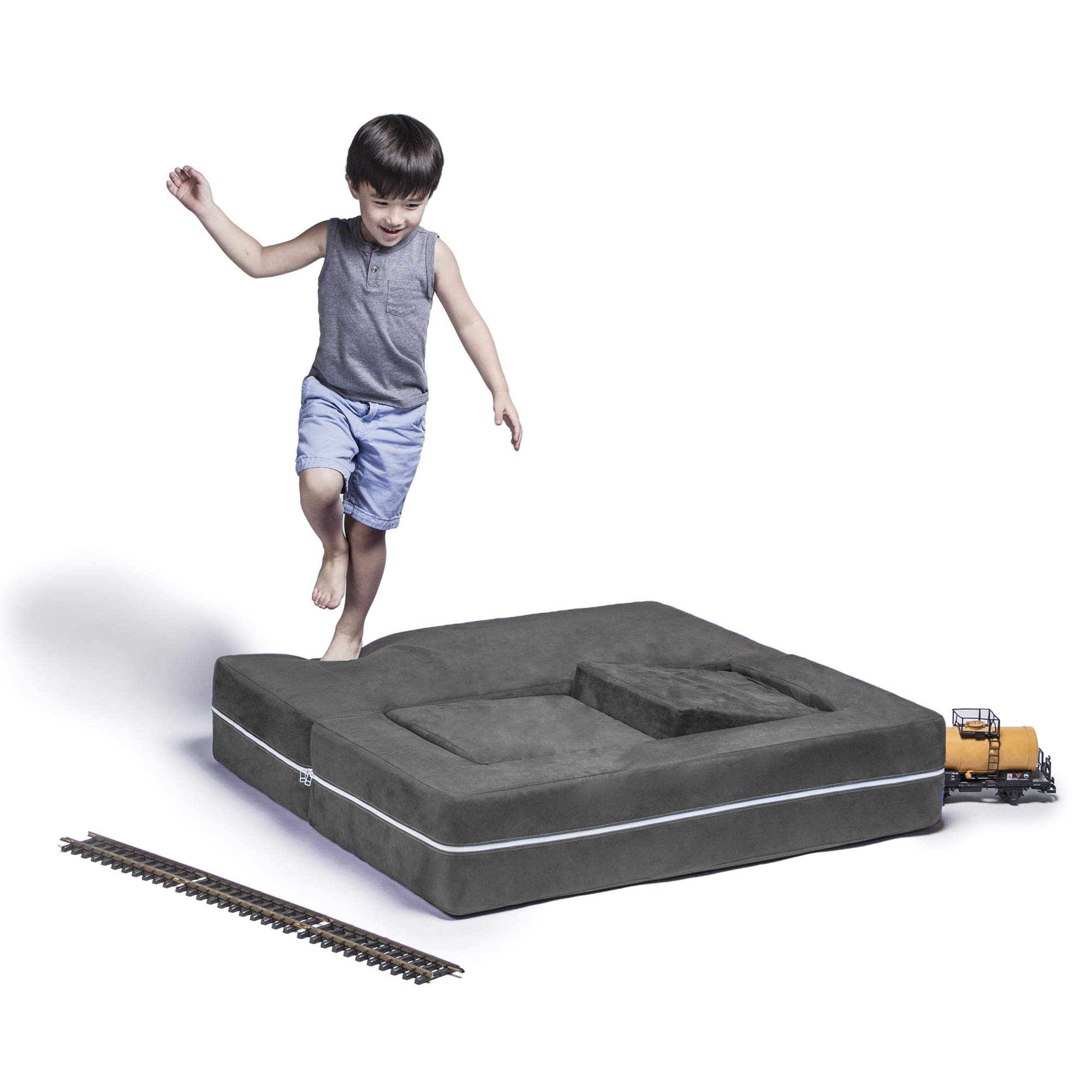 Jaxx Zipline Modular Kids Loveseat & Ottomans/Fold Out Lounger, Charcoal