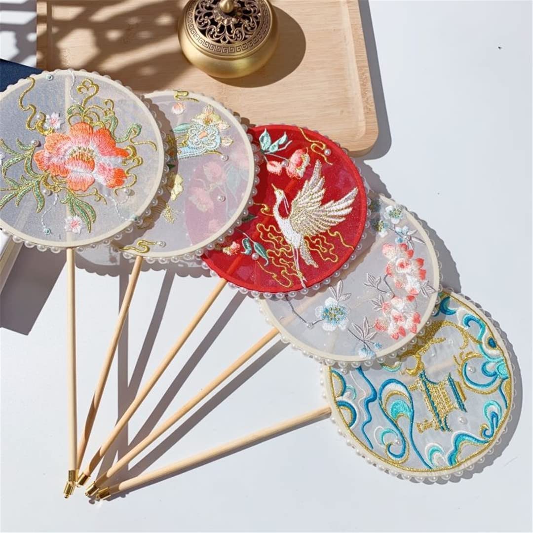 Lmtossey Embroidery Ancient Fan Chinese Style Silk Summer Classical Hanfu Dance Cheongsam Hanfu Hand Fan for Women