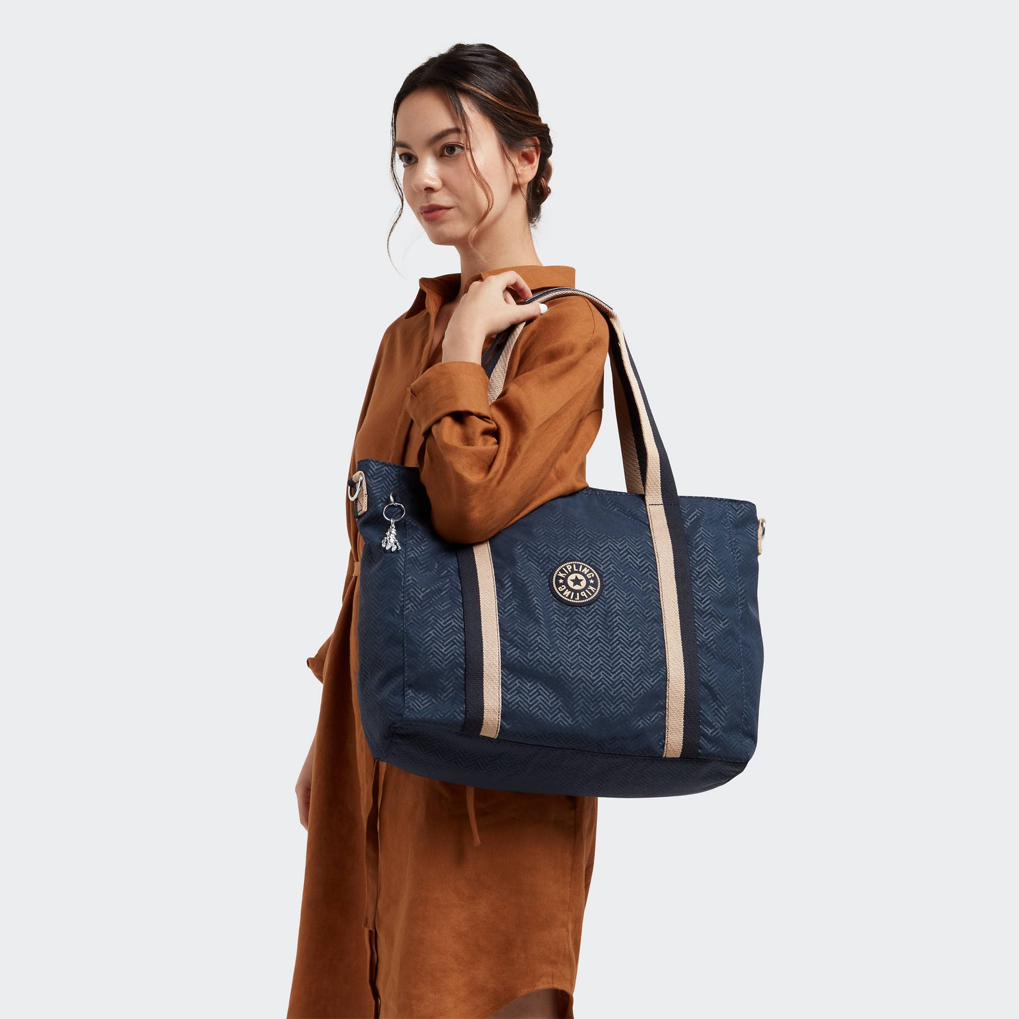 Kipling Womens Women's Asseni Bag, Lightweight Everyday Purse, Nylon Shoulder Tote Bag, Endless Bl Emb, 19.25 L x 13.75 H 6 D US
