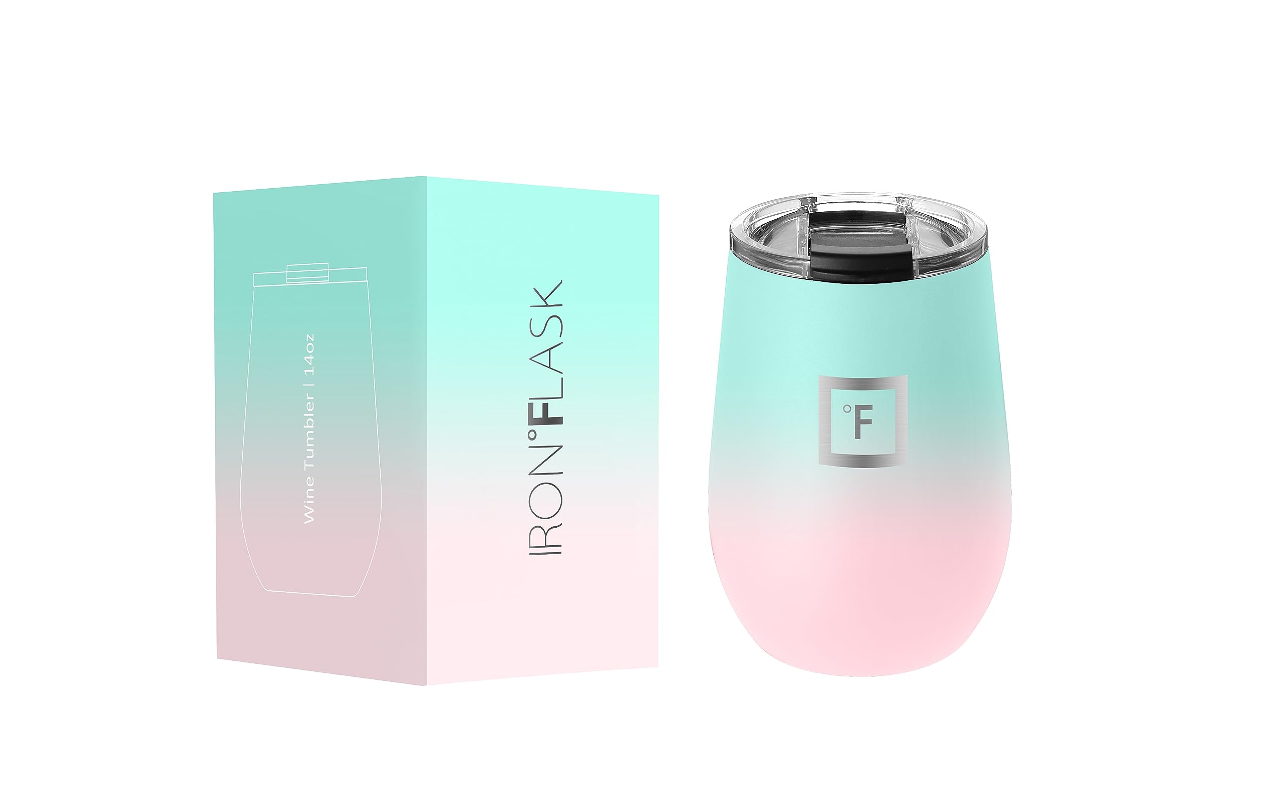 IRON °FLASK Insulated Wine Tumbler with Lid, w/Leak-Proof Lid - Keeps Drinks Hot & Cold w/Double Walled, Vacuum Stainless Steel Exterior - Travel Cup - Dark Rainbow, 14 Oz